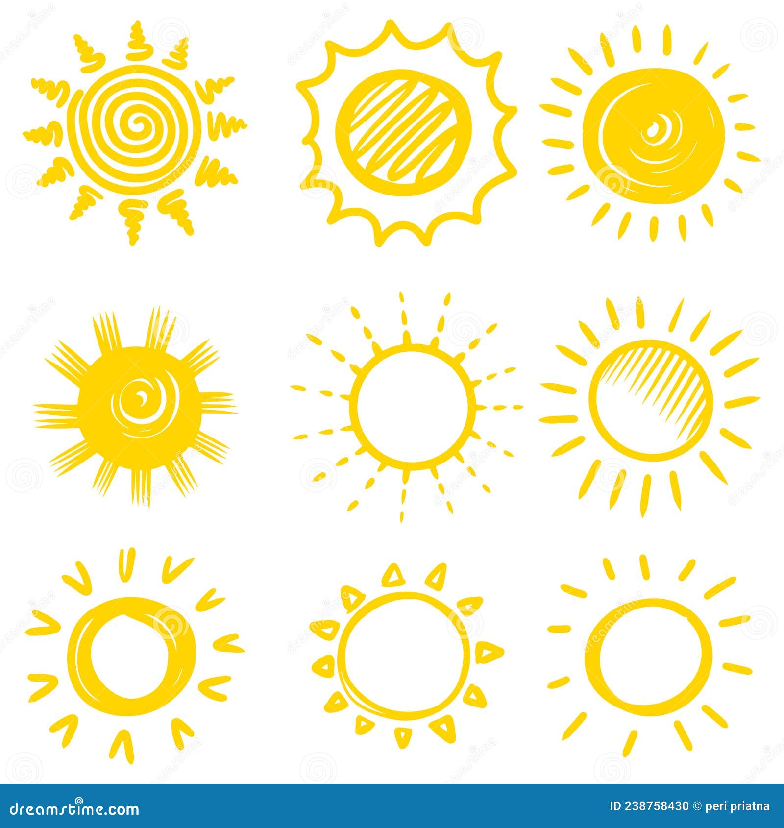 Set of Doodle Sun. Design Elements. Vector Illustration Stock Vector ...