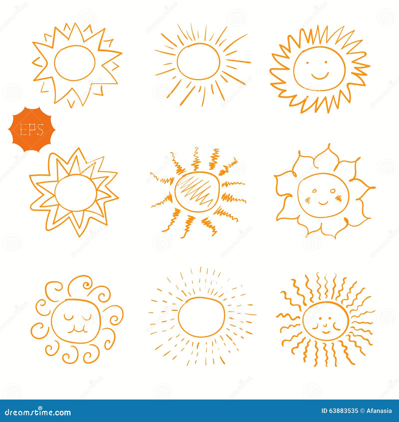 Set of doodle sun icons. stock vector. Illustration of design - 63883535