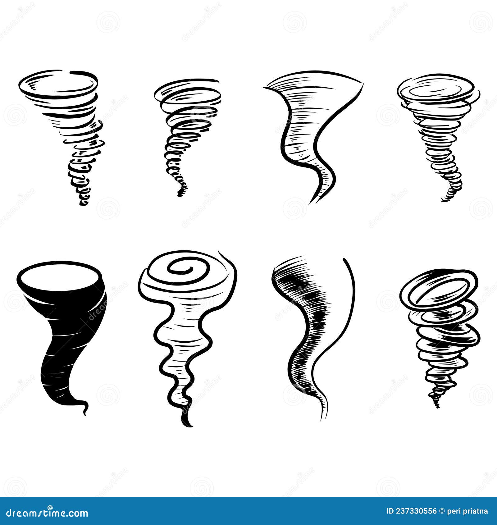 Set of Doodle Tornado Isolated on White Background. Hurricane. Hand ...
