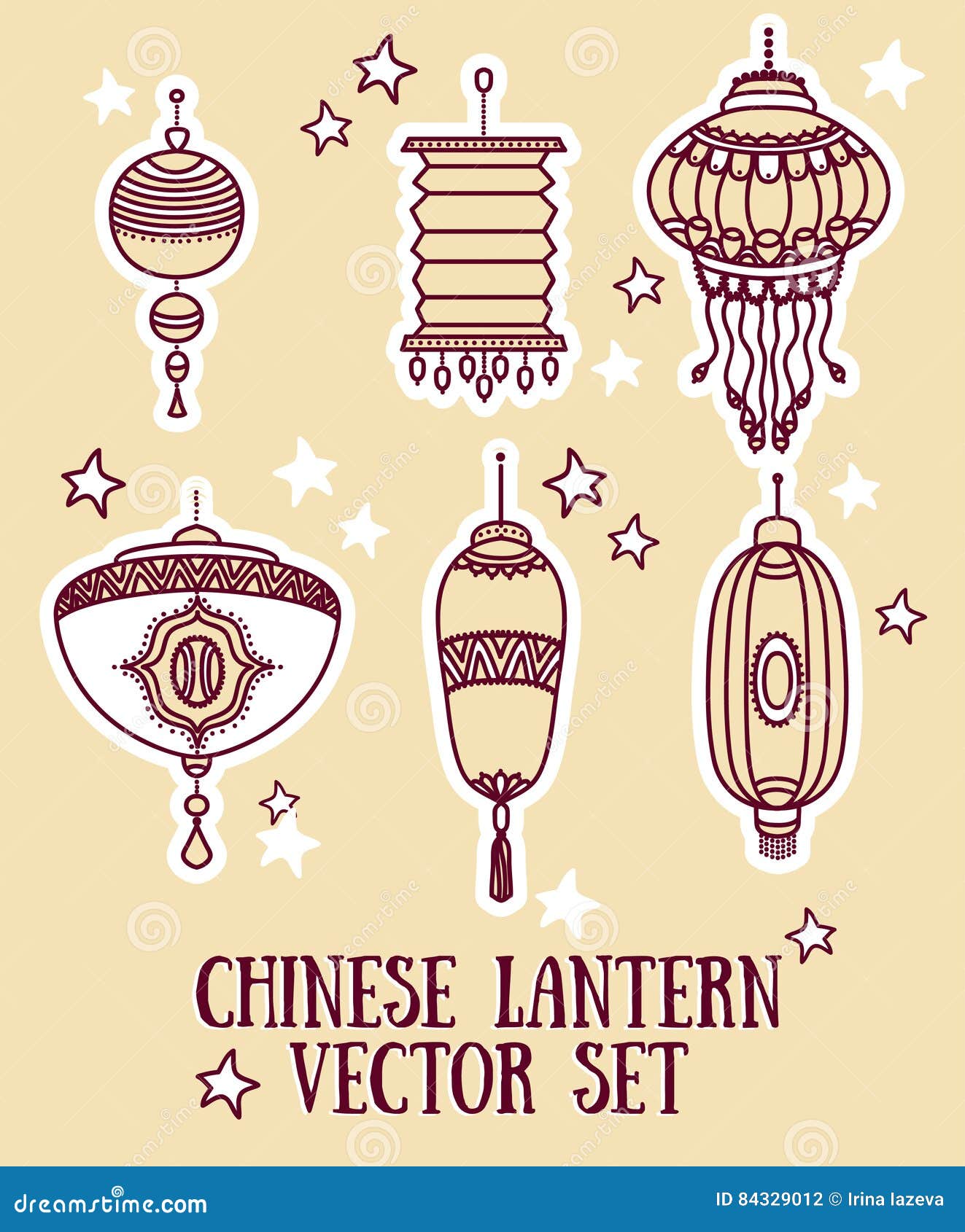 Set of Doodle Traditional Chinese Lanterns Stock Vector - Illustration ...