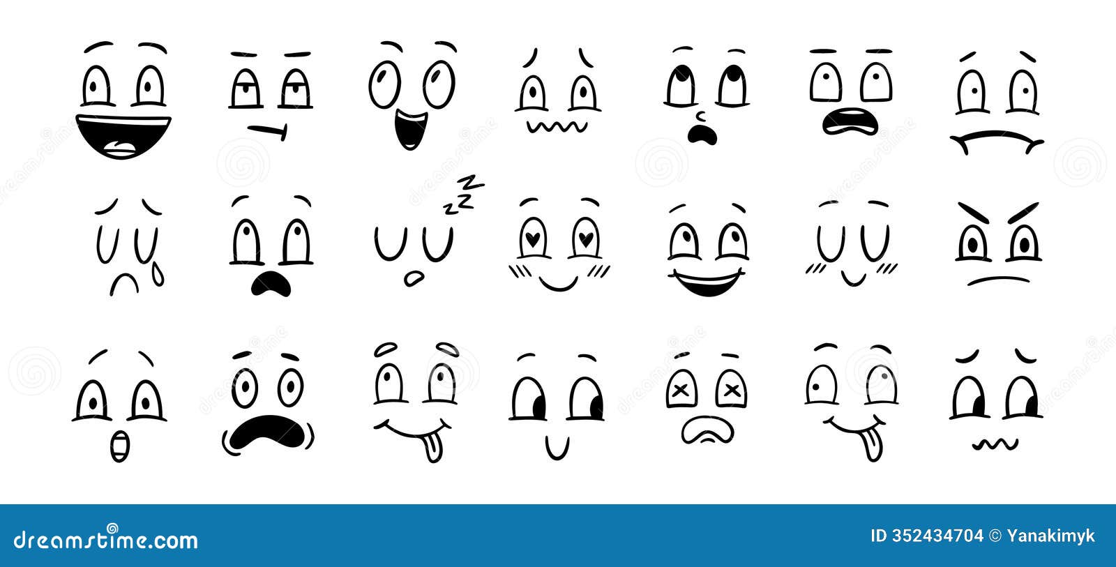 Set of Doodle Various Emotions. Hand Drawn Drawing Cute Face Collection ...