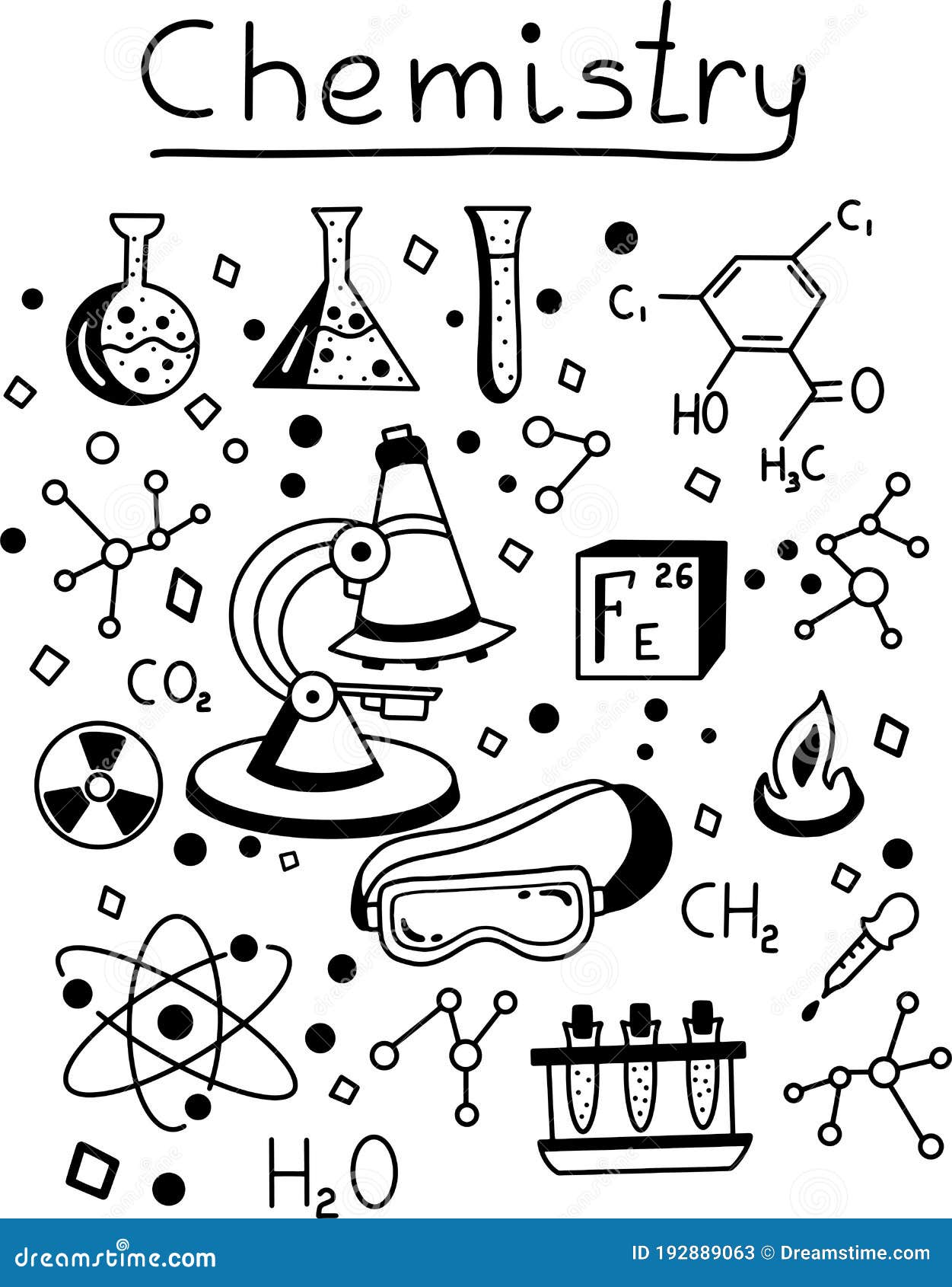 Set of Doodles with Chemical Elements. Vector Flat Illustration. Stock ...