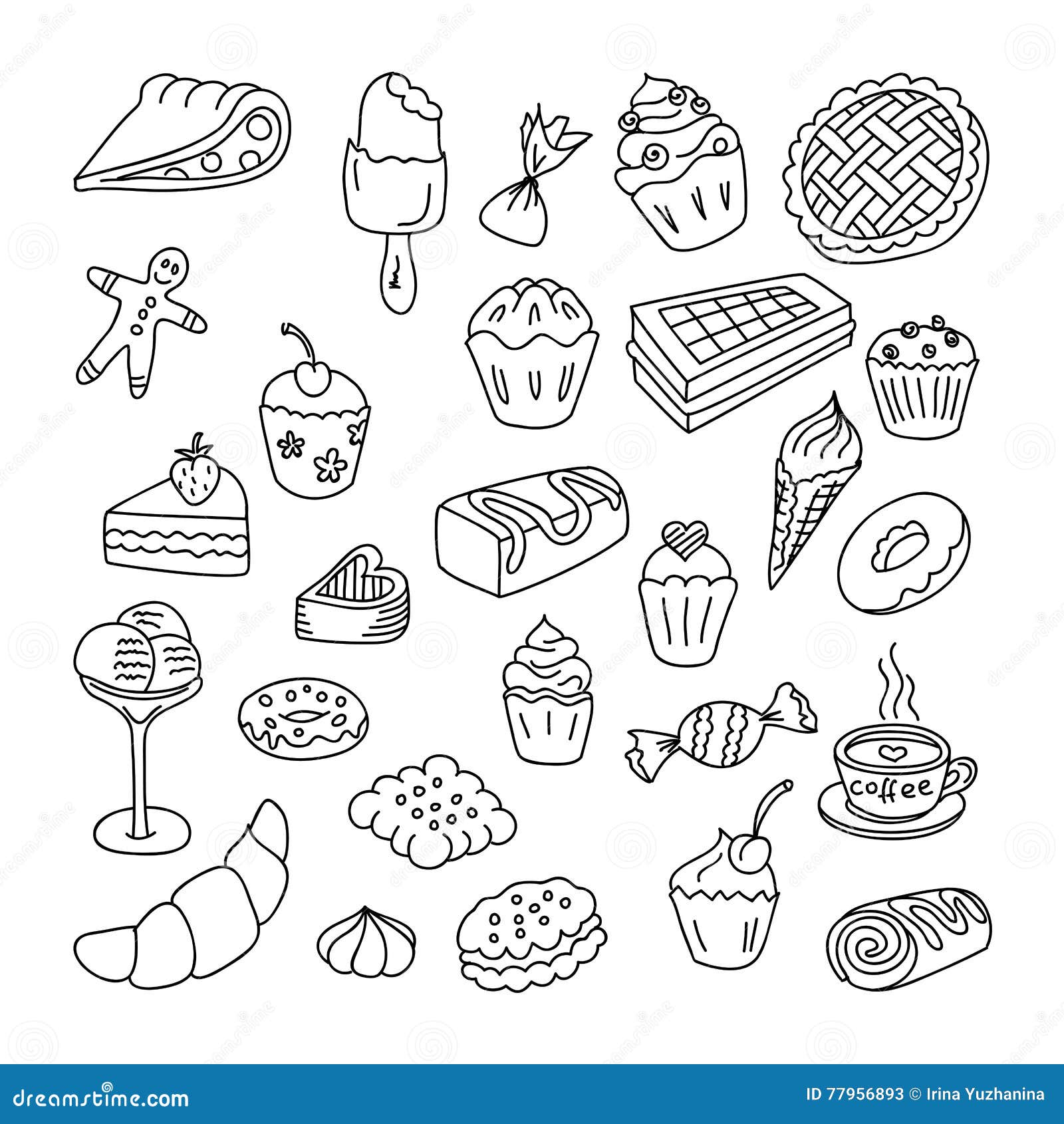 Set Doodles Elements Bakery, Puncakes and Desserts Stock Vector ...