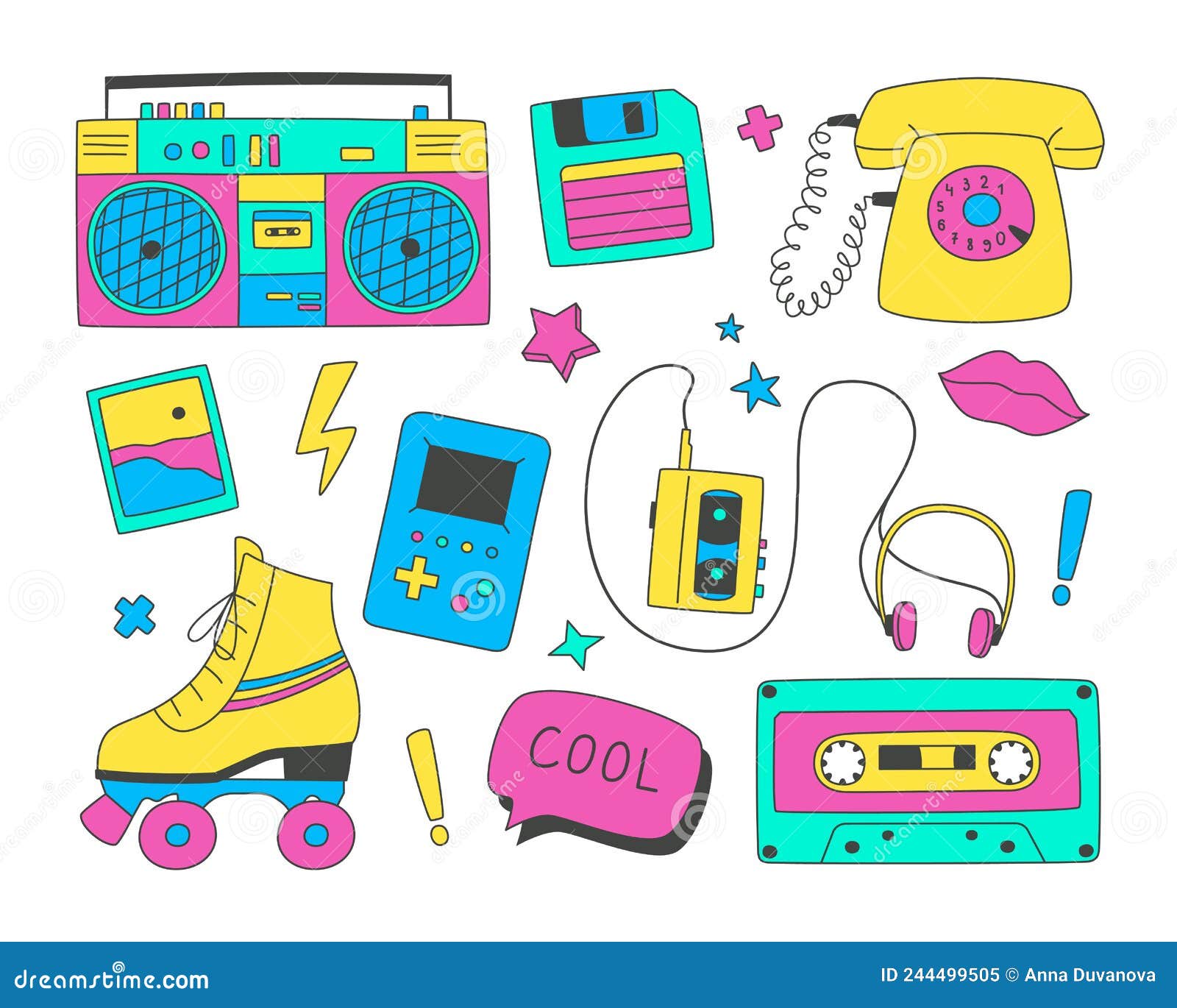 Set of Doodles Elements of the 90s. Stock Illustration - Illustration ...