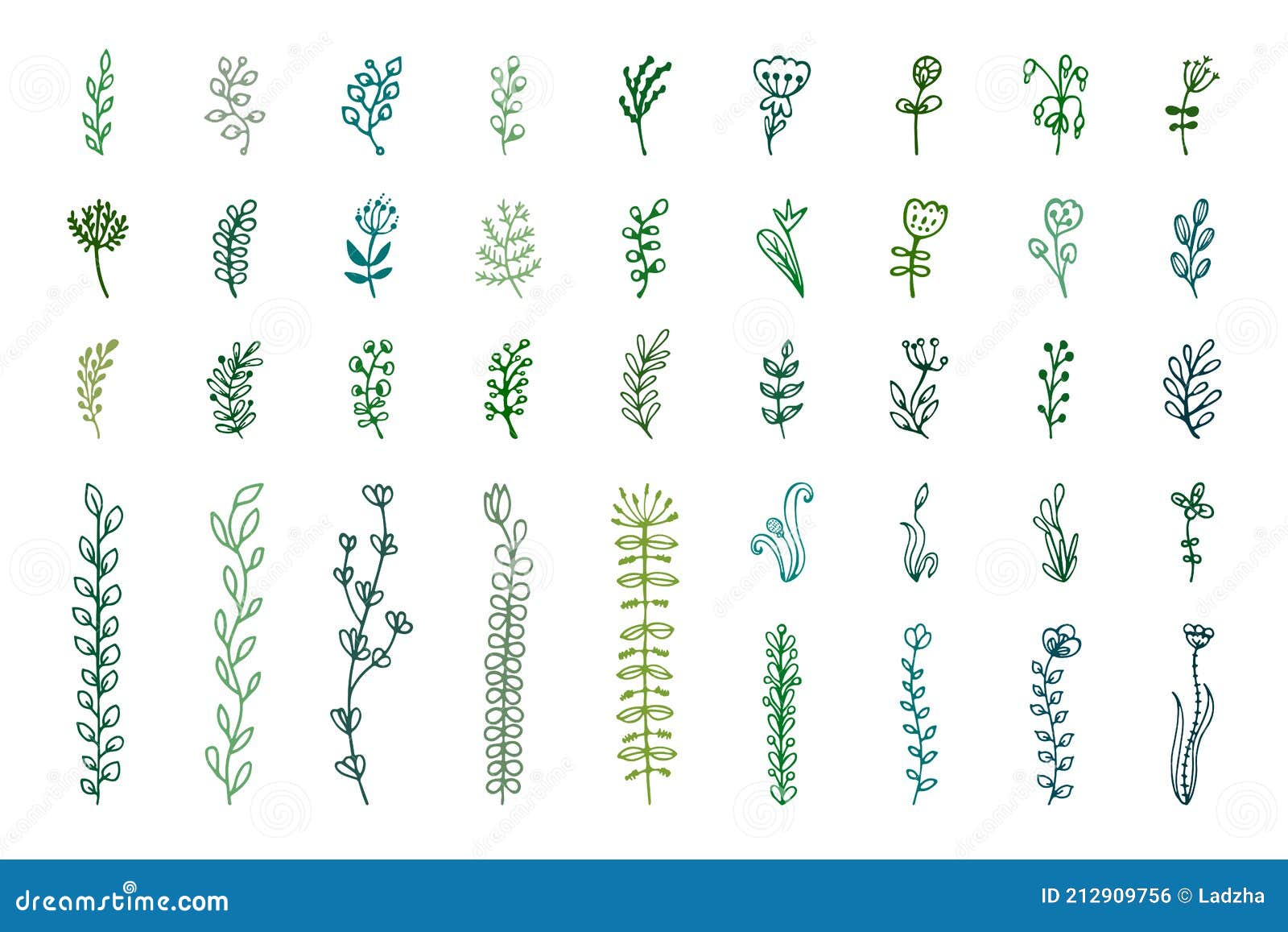 Set Of Doodles Flowers Branches Leaves Herbs Plants Stock Vector