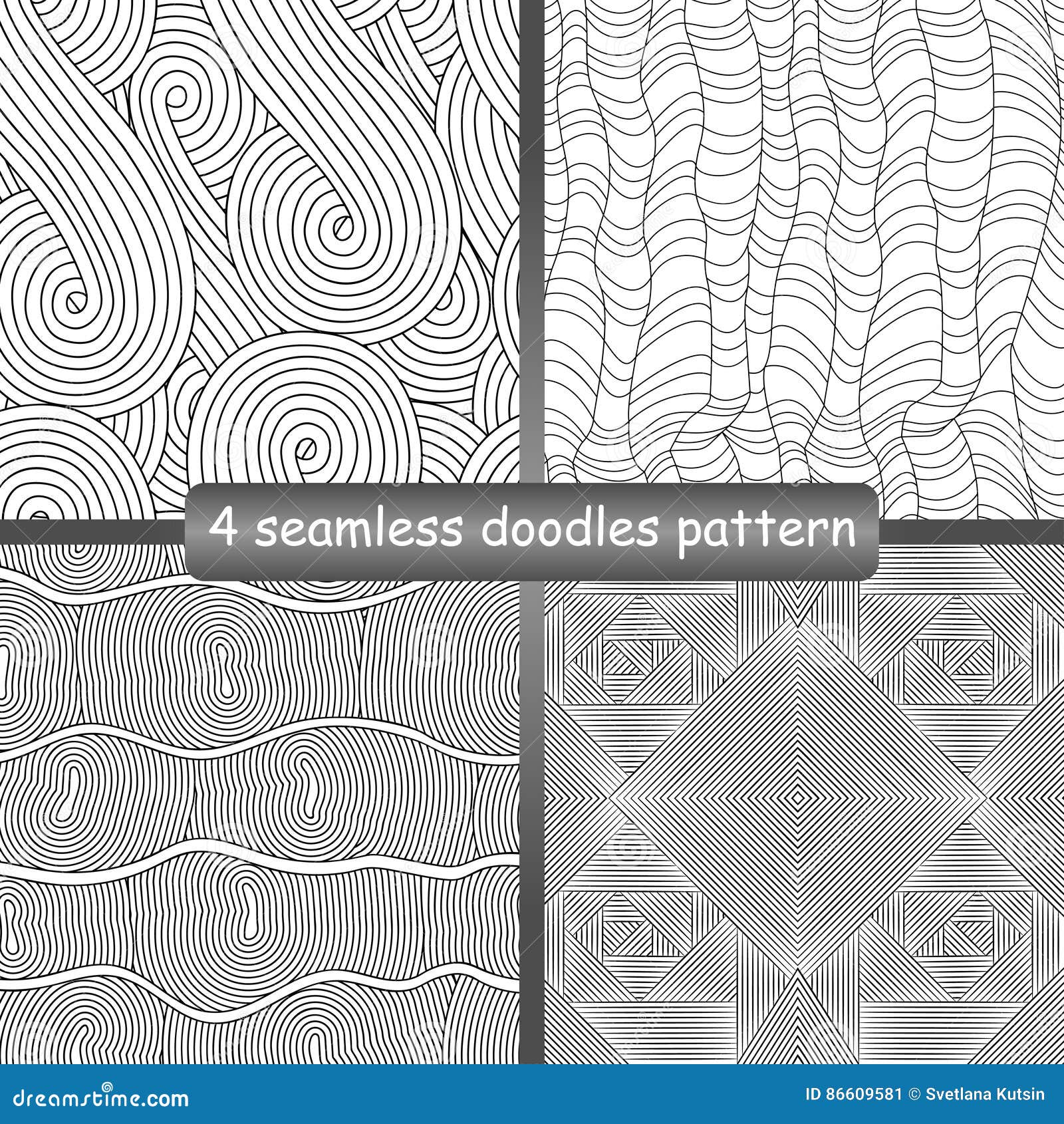 Set of 4 Doodles Seamless Patterns and Textures Stock Illustration ...