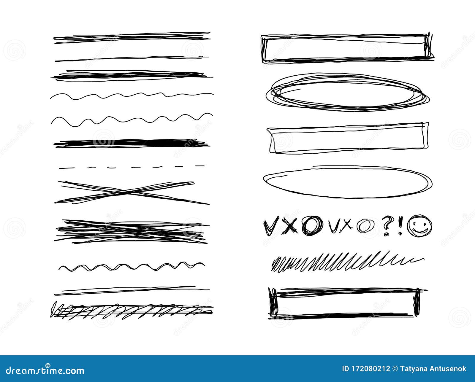 A Set of Doodles of Underlining, Striking, Pen Stroke, Pencil Scribbles ...