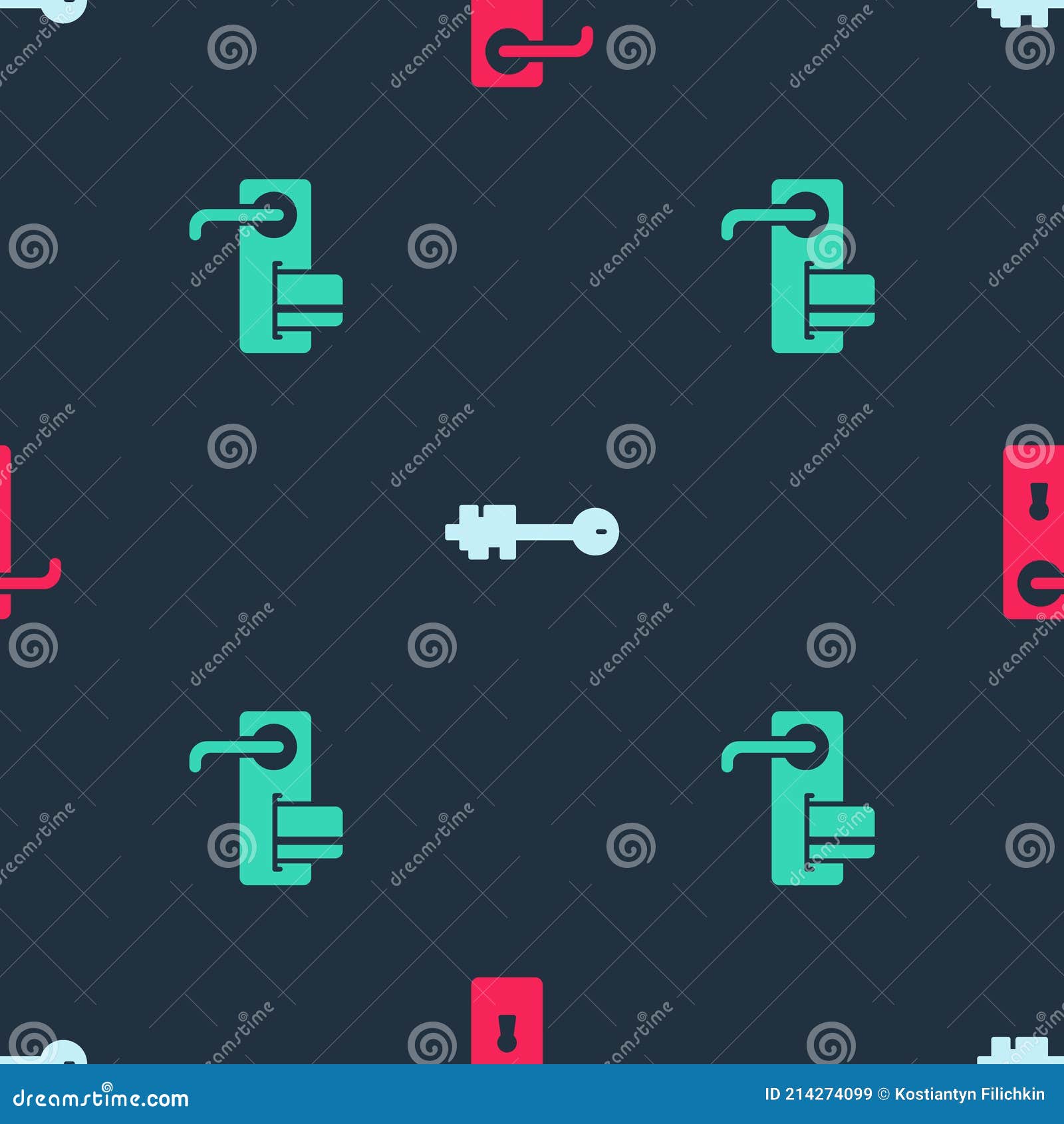 Set Door Handle, Old Key and Digital Door Lock on Seamless Pattern ...