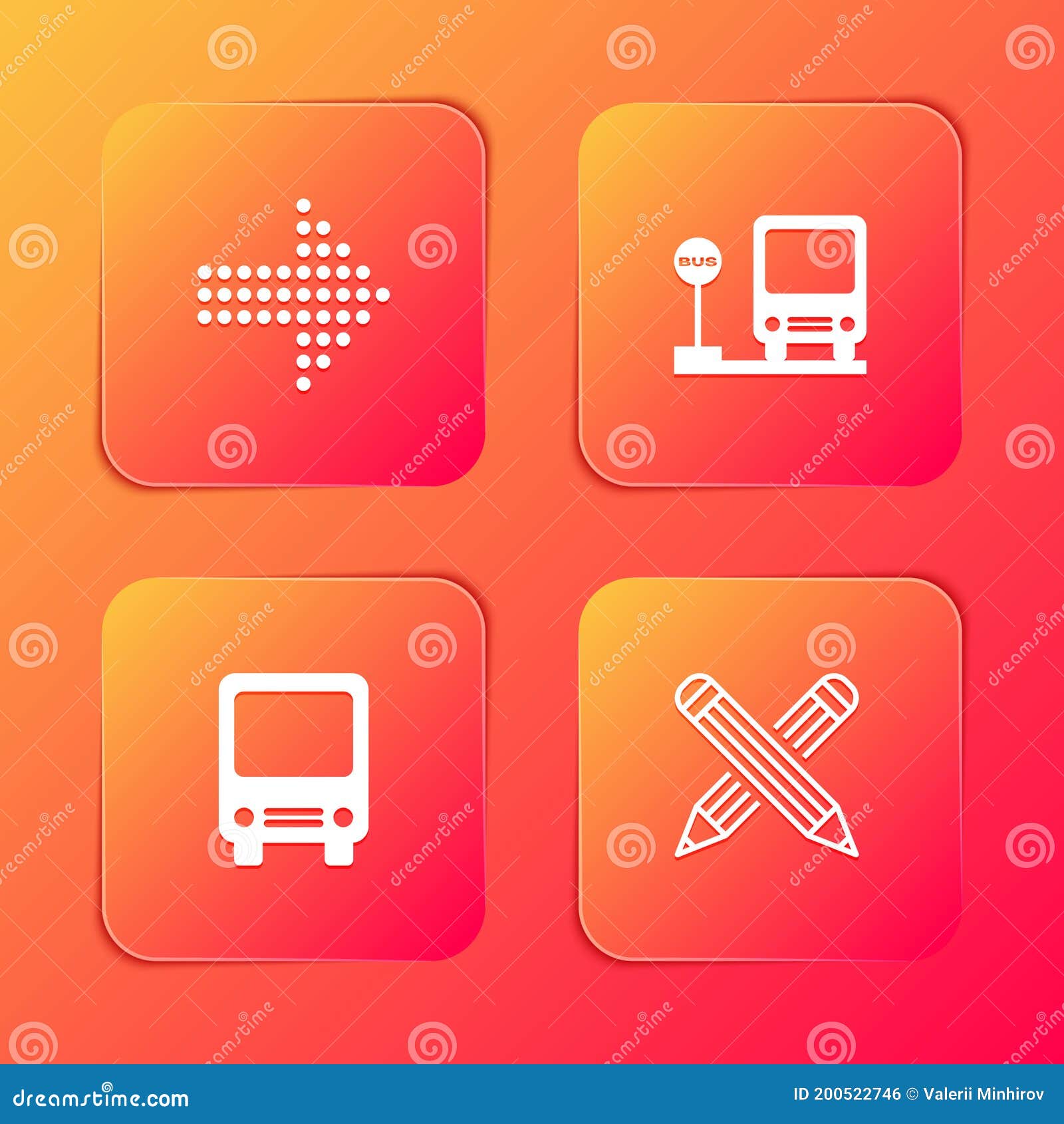 Set Dots Arrow, Bus Stop, and Crossed Pencil Icon. Vector Stock ...
