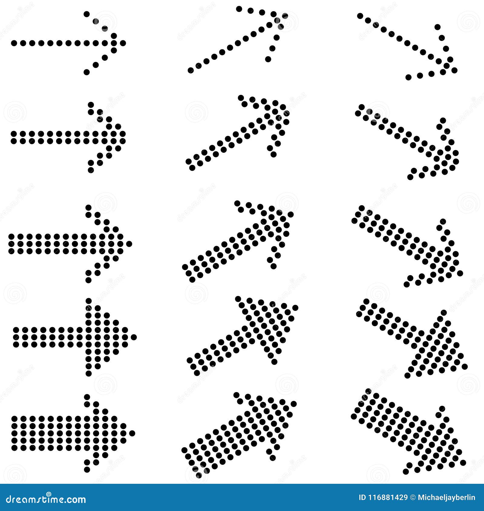 Set of Dotted Arrows in Different Thickness and Angles Stock ...