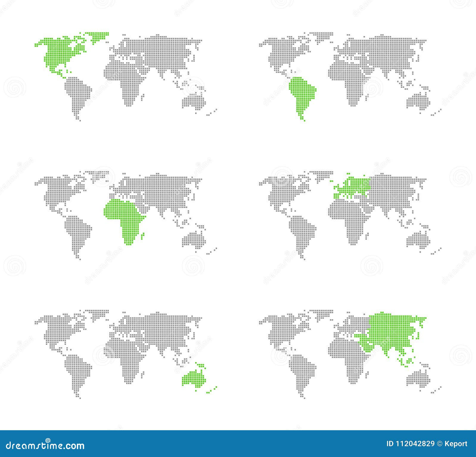 6 World Maps with Continents Stock Illustration - Illustration of grey ...
