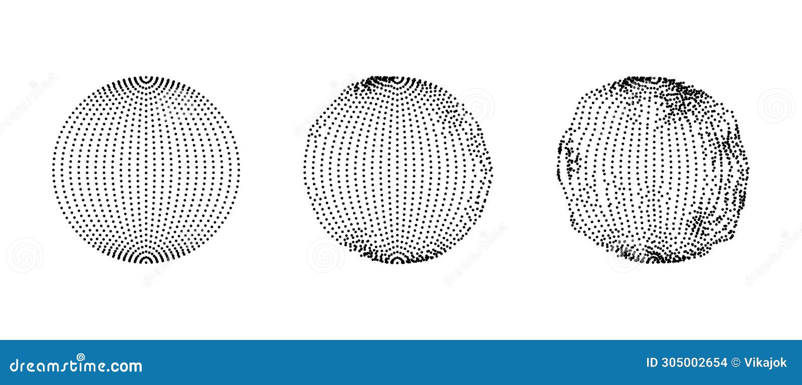 Set of Dotted Spheres with Dissolve Effect. Stippled Disintegrating ...