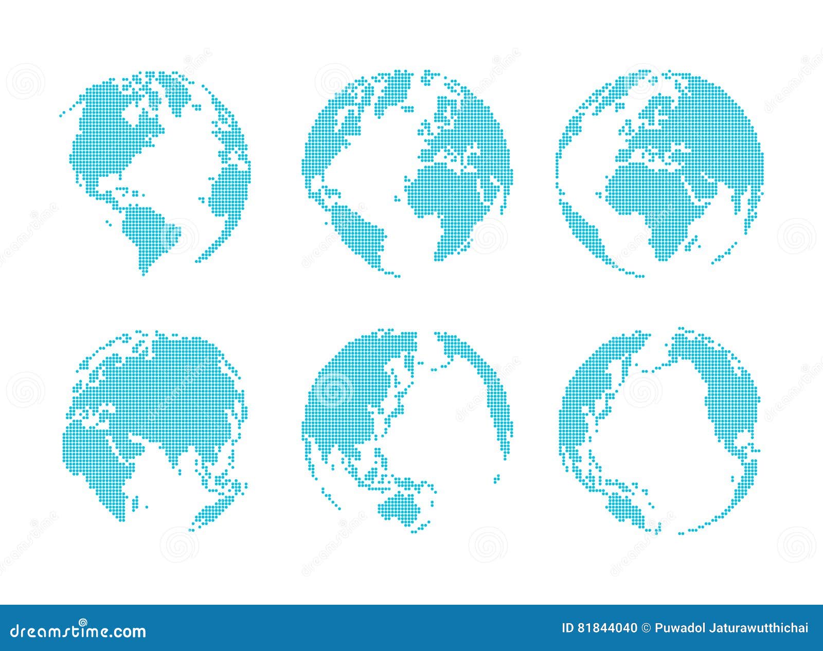 Set of Dotted Style Globe and Map Stock Vector - Illustration of ...