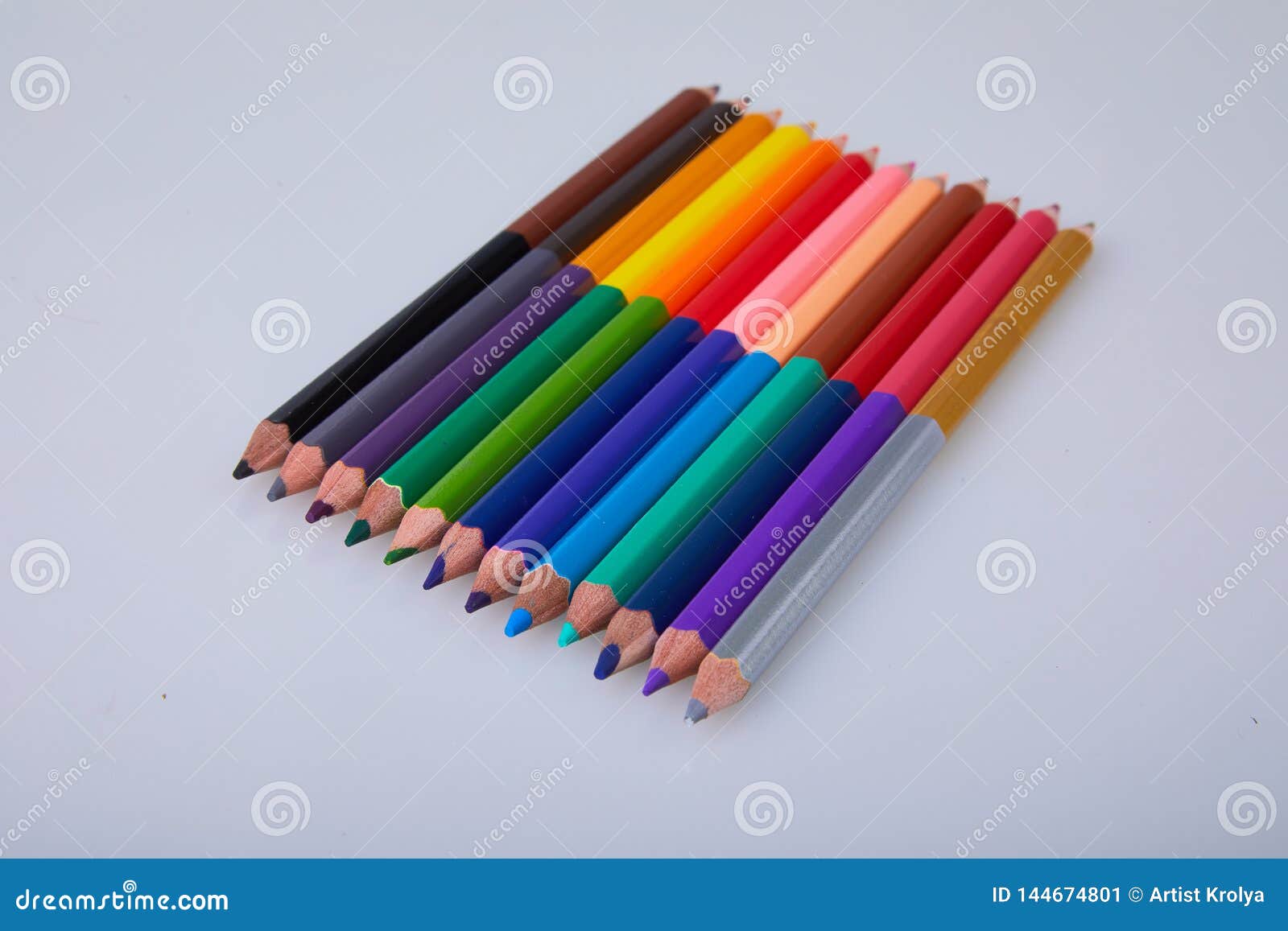 Set of Double Colored Pencils on White Background. Stock Image - Image ...