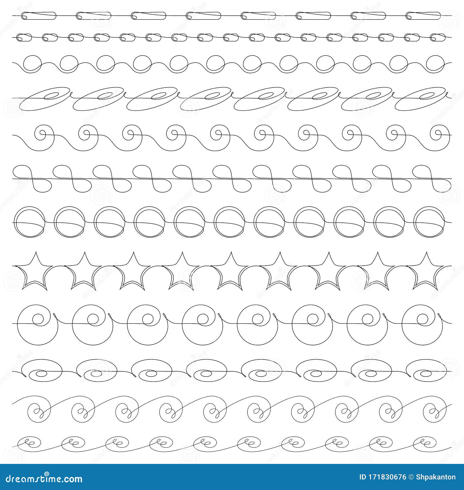 Set of Dozen Swirly Calligraphy Lines for Decorative Borders, Brushes ...