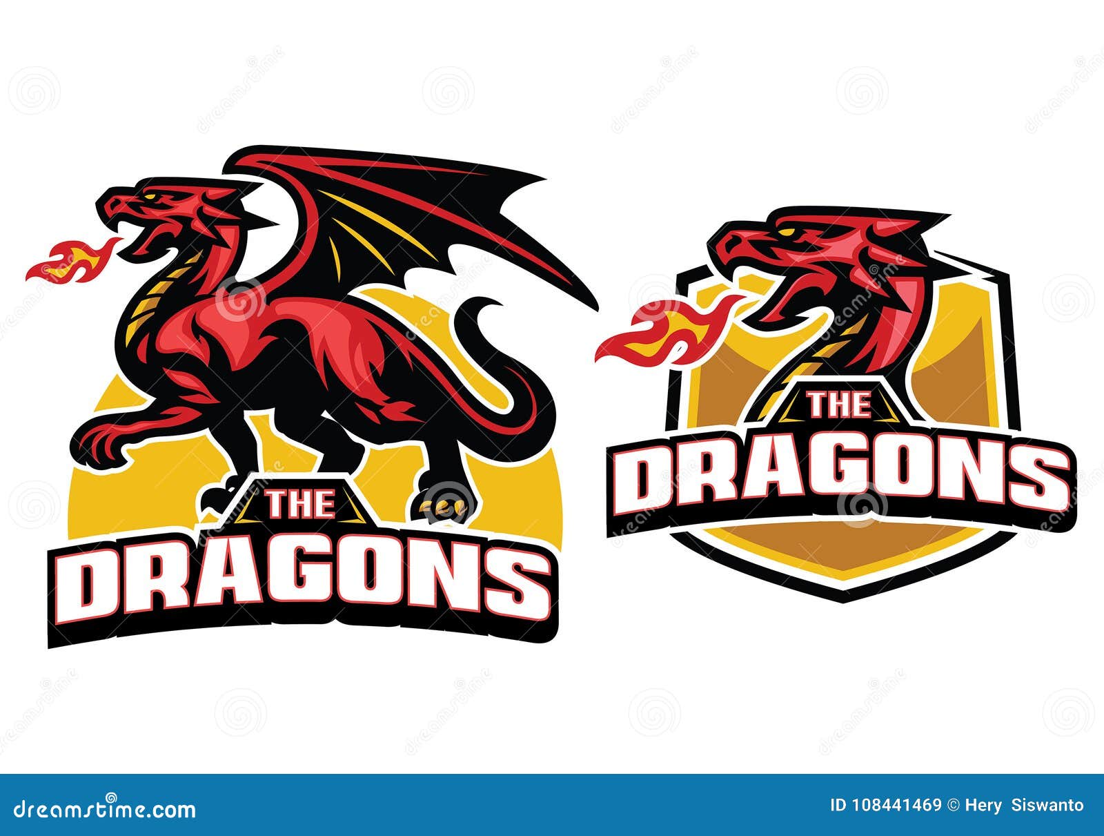 Set Dragon Mascot With Fire Breath Cartoon Vector | CartoonDealer.com ...