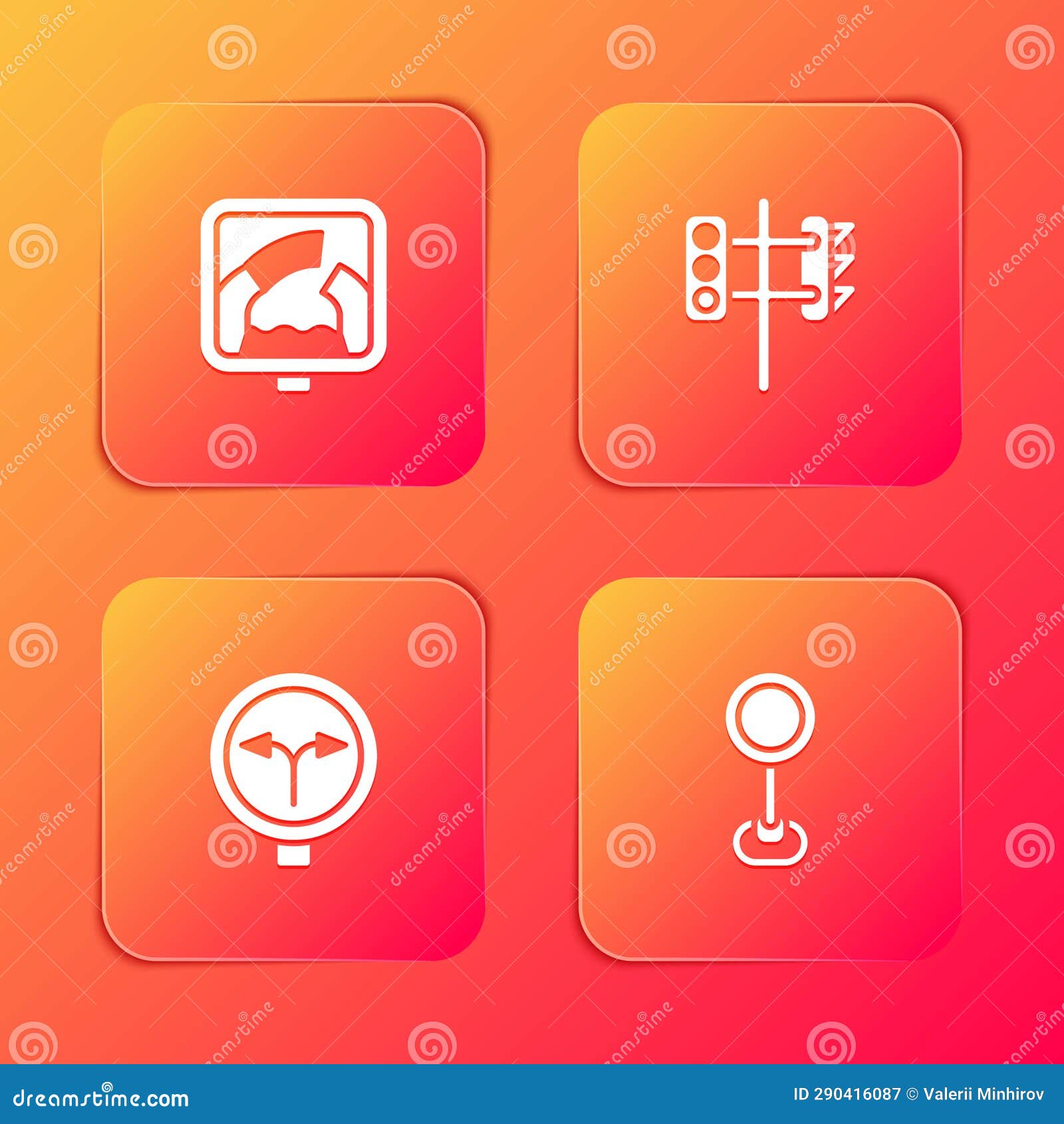 Set Drawbridge Ahead, Traffic Light, Fork in the Road and Road Traffic ...