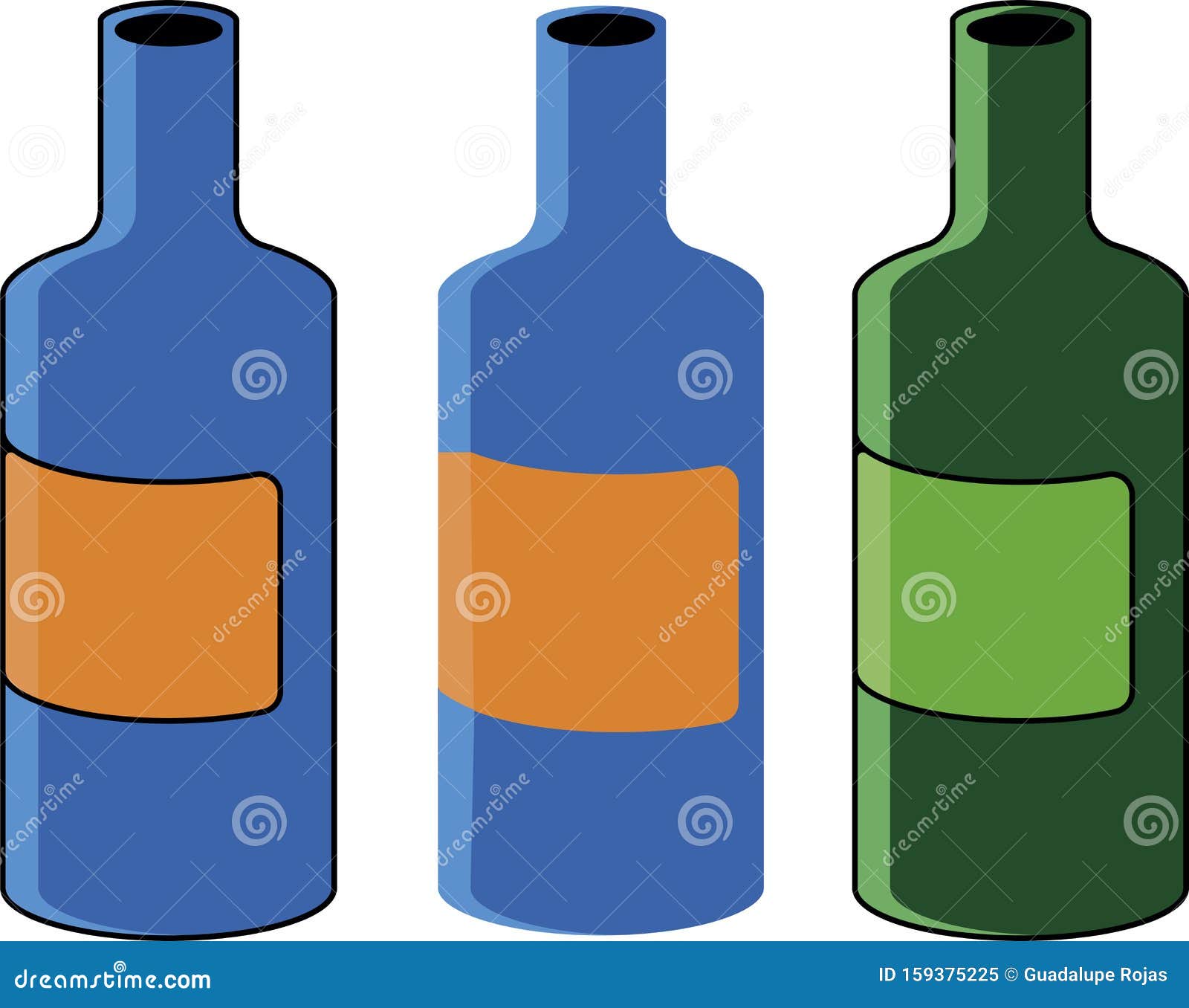Set of Drawing Bottles To Illustrate, of Different Colors Stock ...