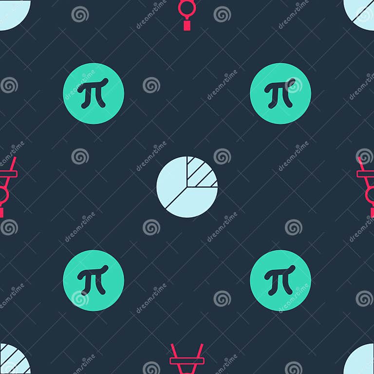 Set Drawing Compass, Pie Chart Infographic and Symbol on Seamless ...