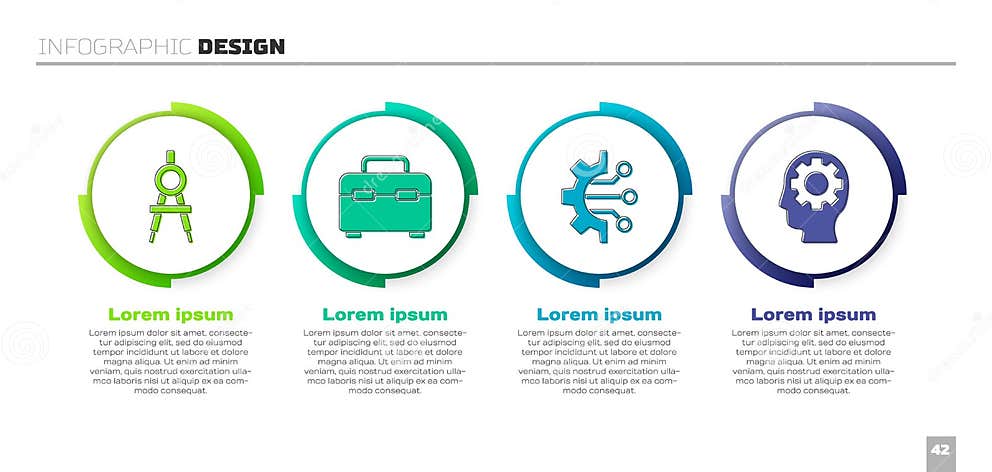 Set Drawing Compass, Toolbox, Algorithm and Human Head with Gear Inside ...