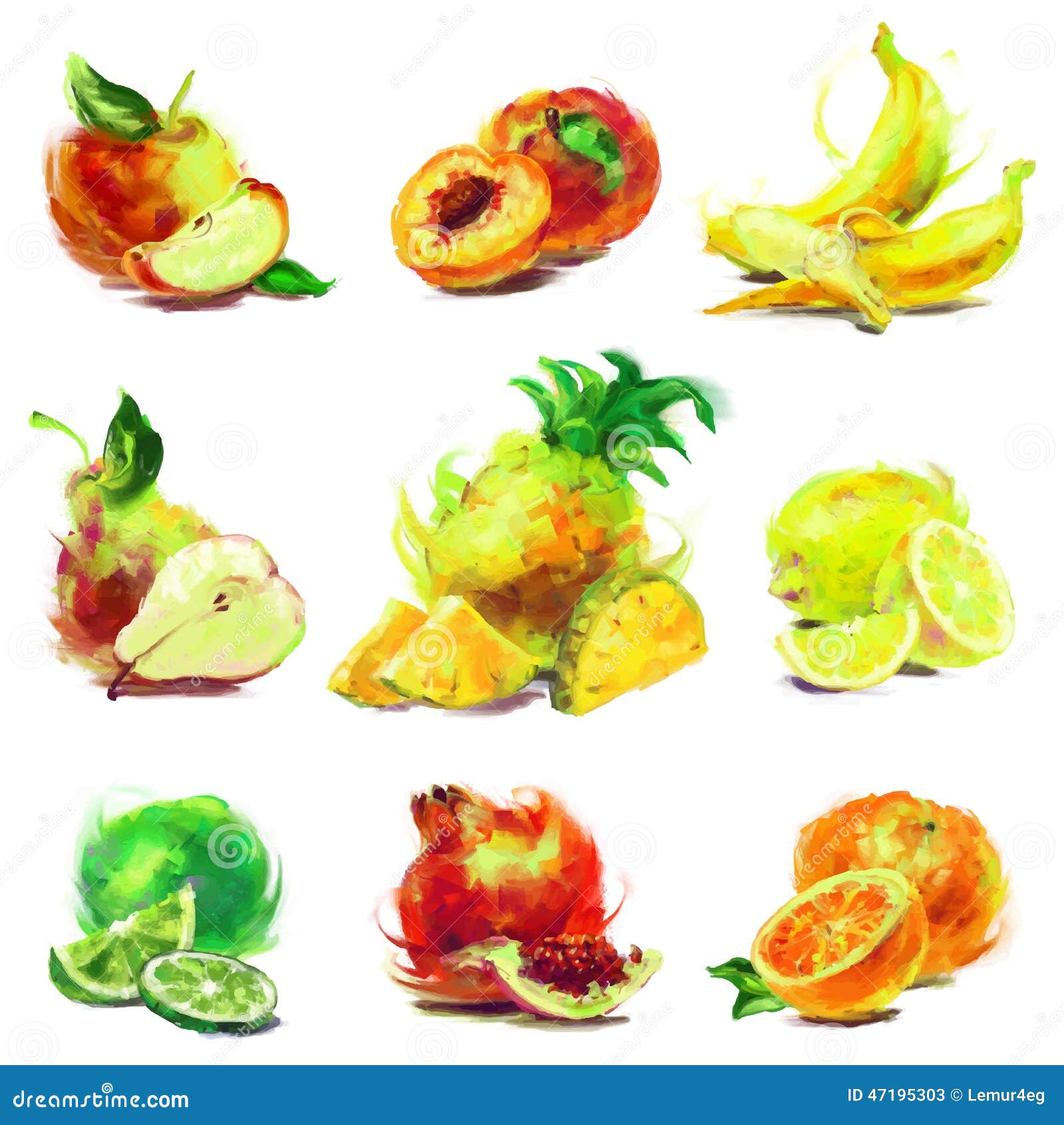 Set of drawing fruit stock vector. Illustration of paint - 47195303