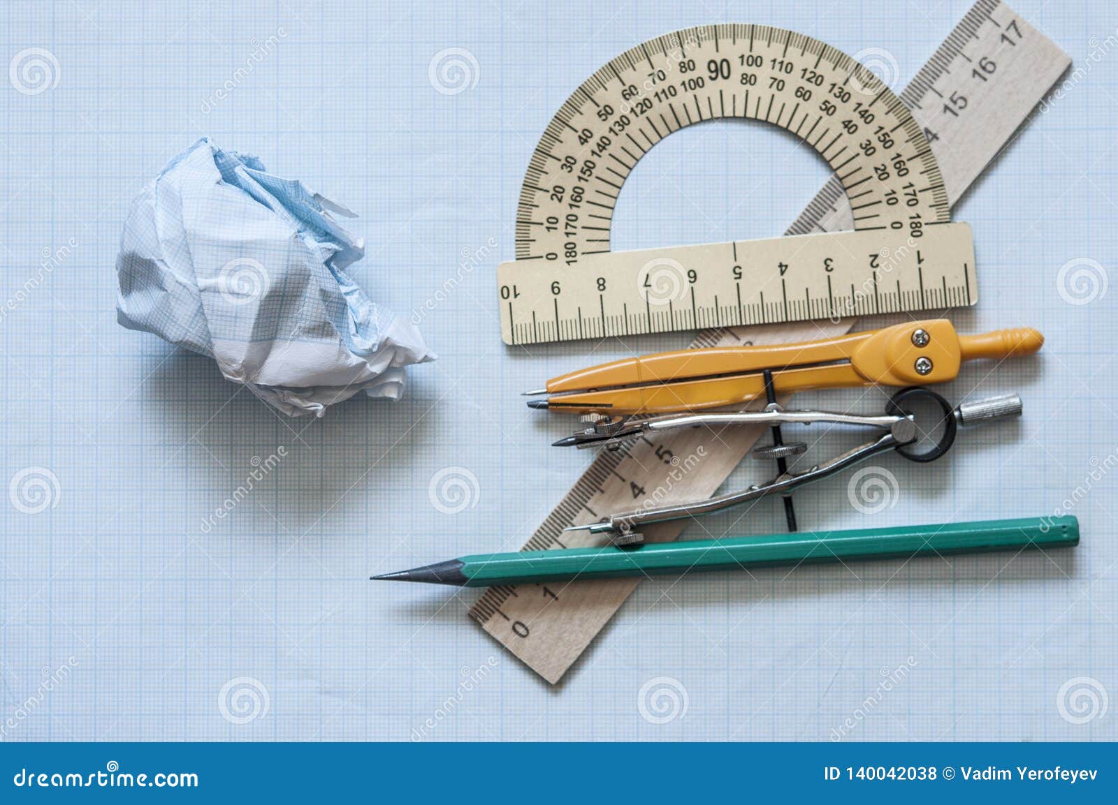 Set of Drawing Instrument and Rulers on Graph Paper Stock Photo - Image ...