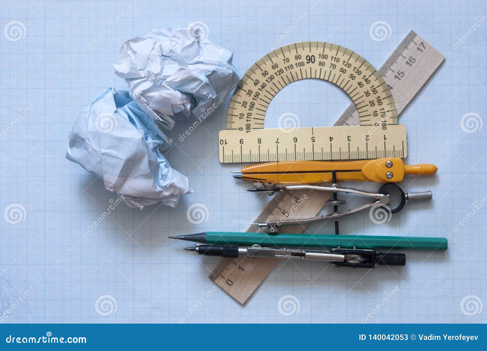Set of Drawing Instrument and Rulers on Graph Paper Stock Image - Image ...