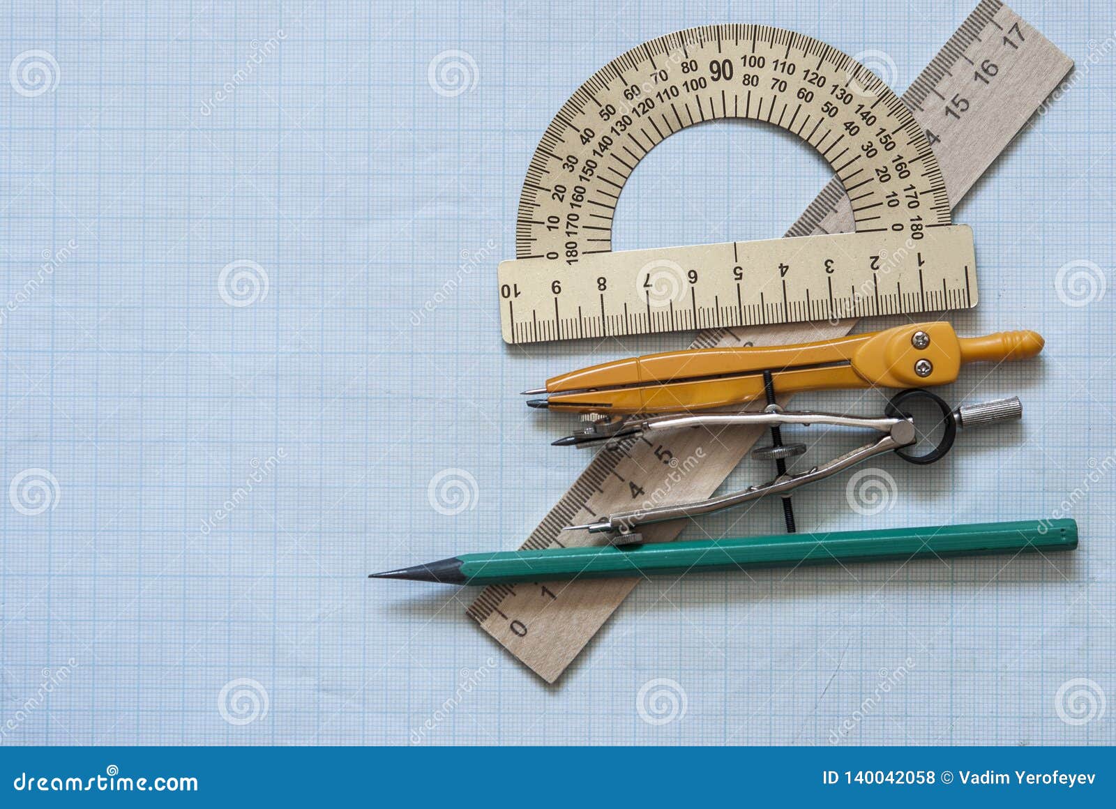 Set of Drawing Instrument and Rulers on Graph Paper Stock Photo - Image ...