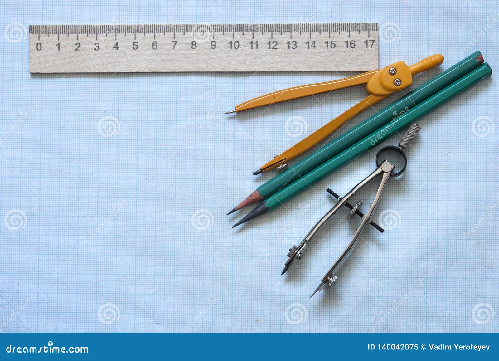 Set of Drawing Instrument and Rulers on Graph Paper Stock Image - Image ...