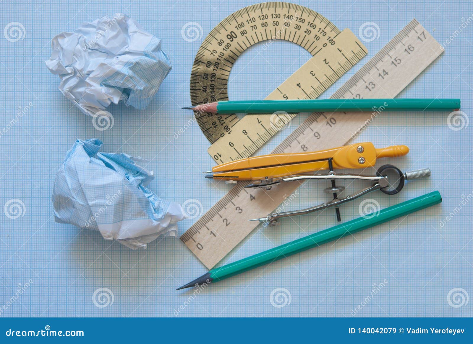 Set of Drawing Instrument and Rulers on Graph Paper Stock Image - Image ...