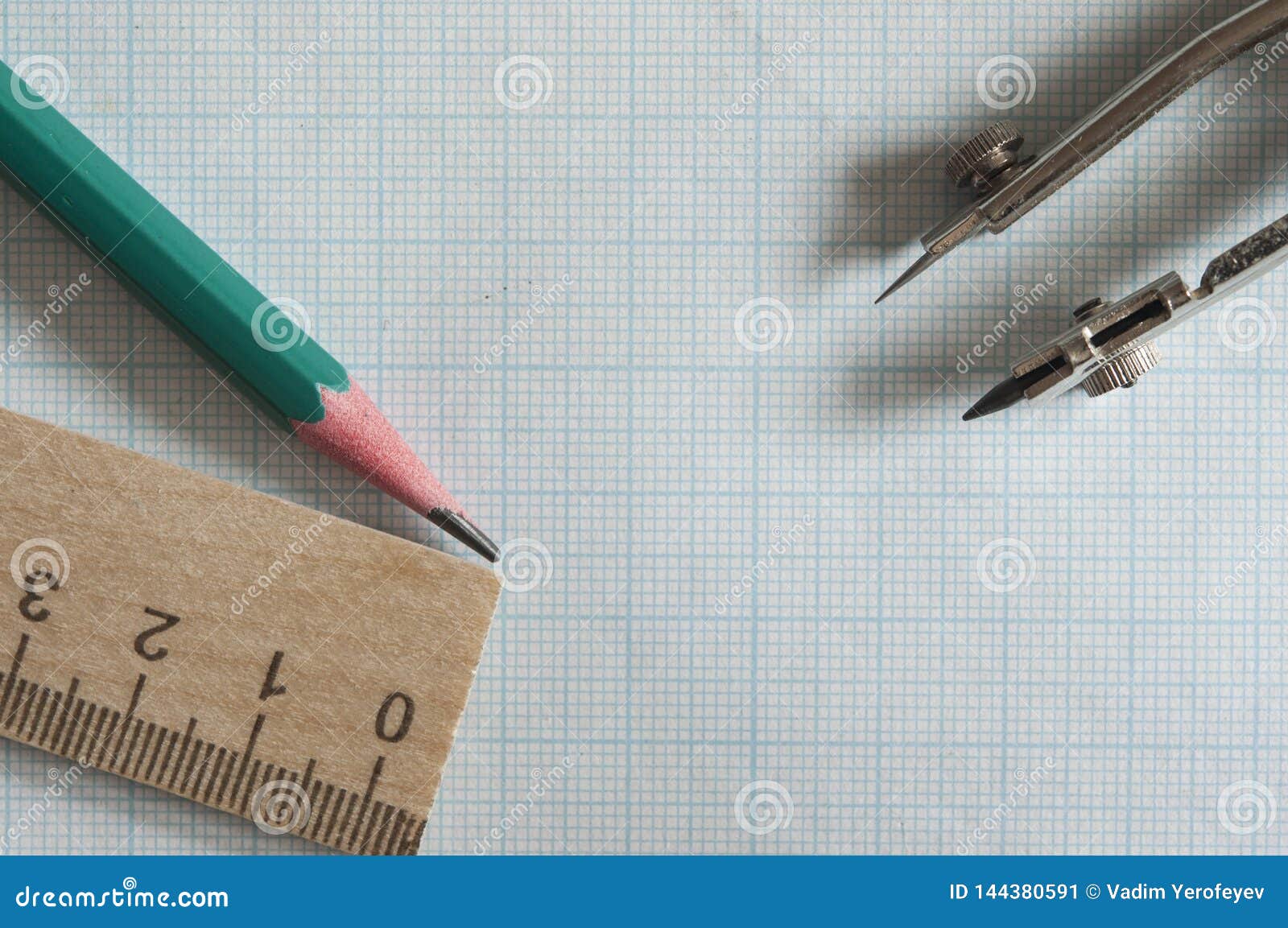 Set of Drawing Instrument and Rulers on Graph Paper Stock Image - Image ...