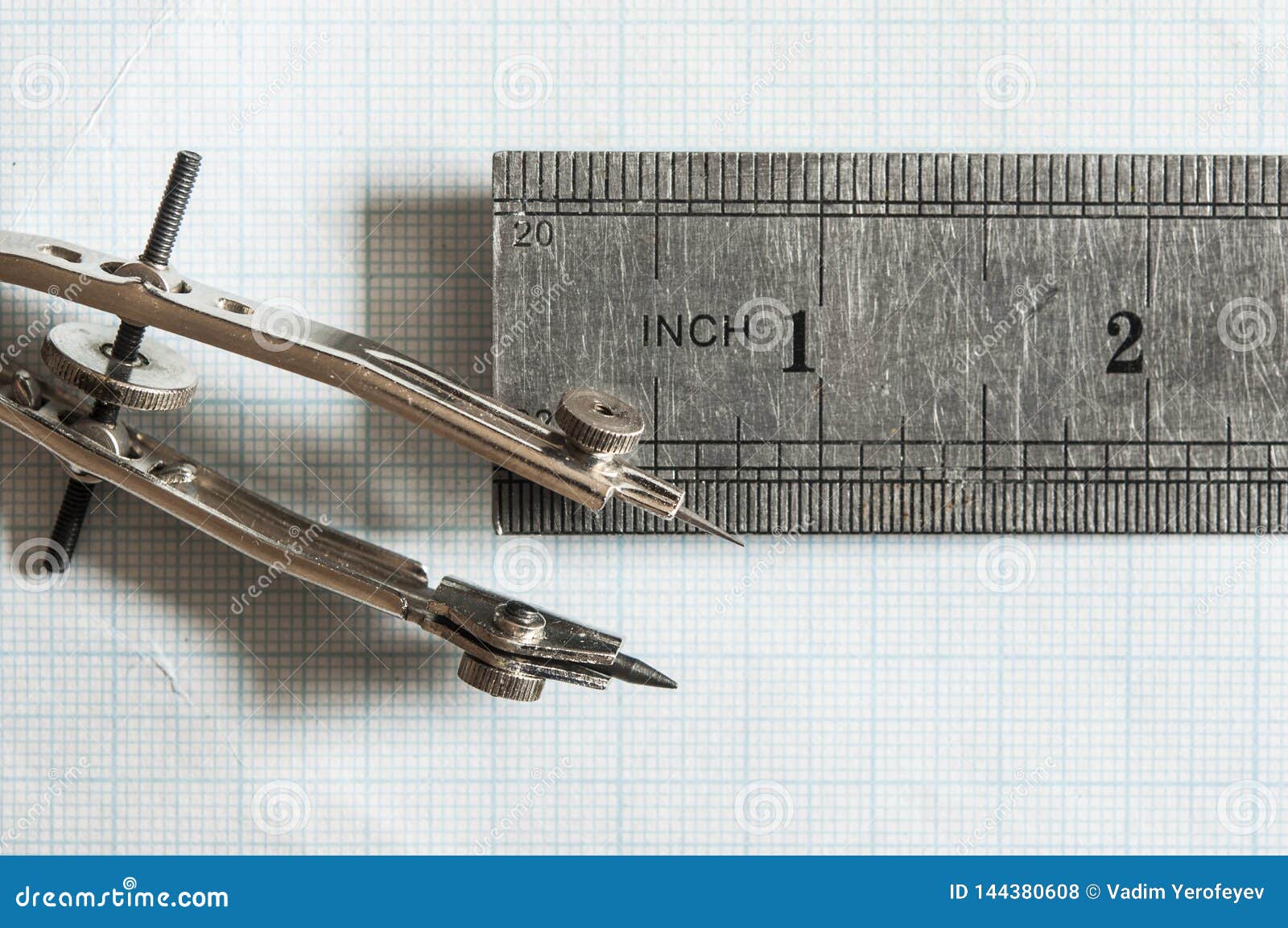 Set of Drawing Instrument and Rulers on Graph Paper Stock Photo - Image ...