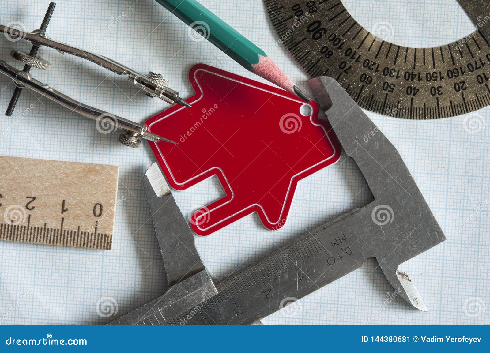 Set of Drawing Instrument and Rulers on Graph Paper Stock Image - Image ...
