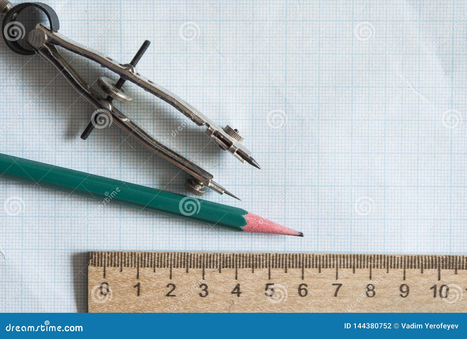 Set of Drawing Instrument and Rulers on Graph Paper Stock Photo - Image ...