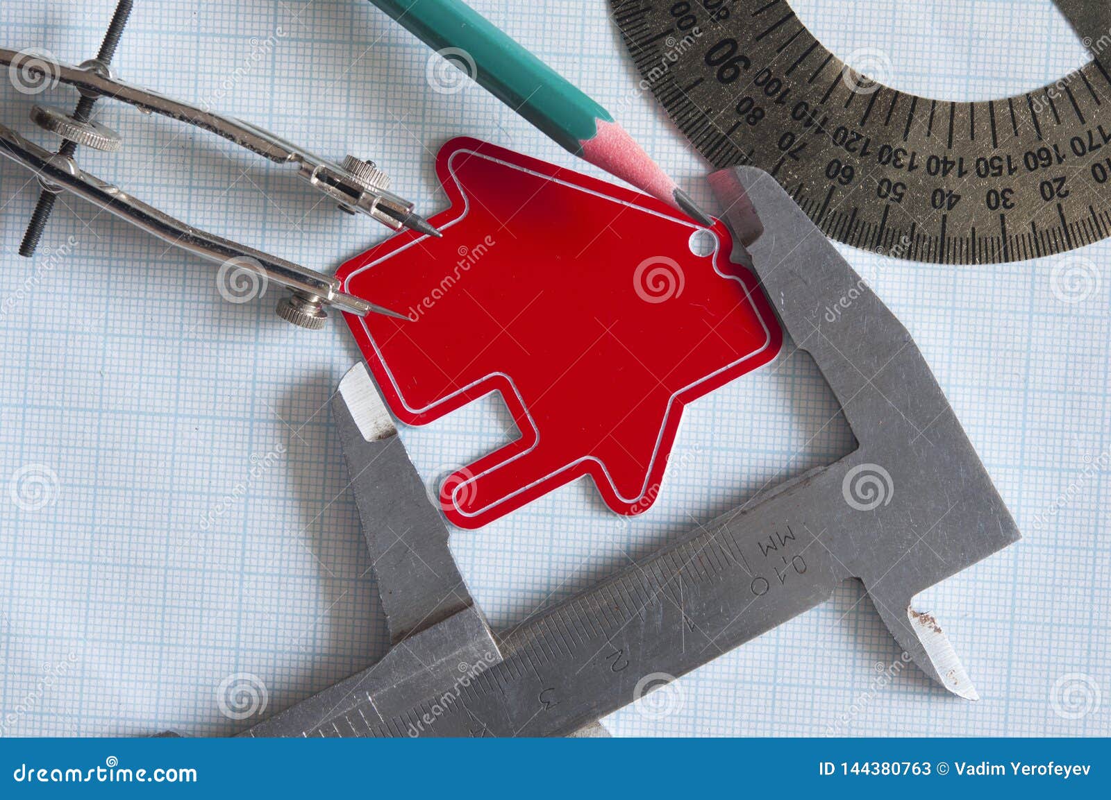 Set of Drawing Instrument and Rulers on Graph Paper Stock Image - Image ...