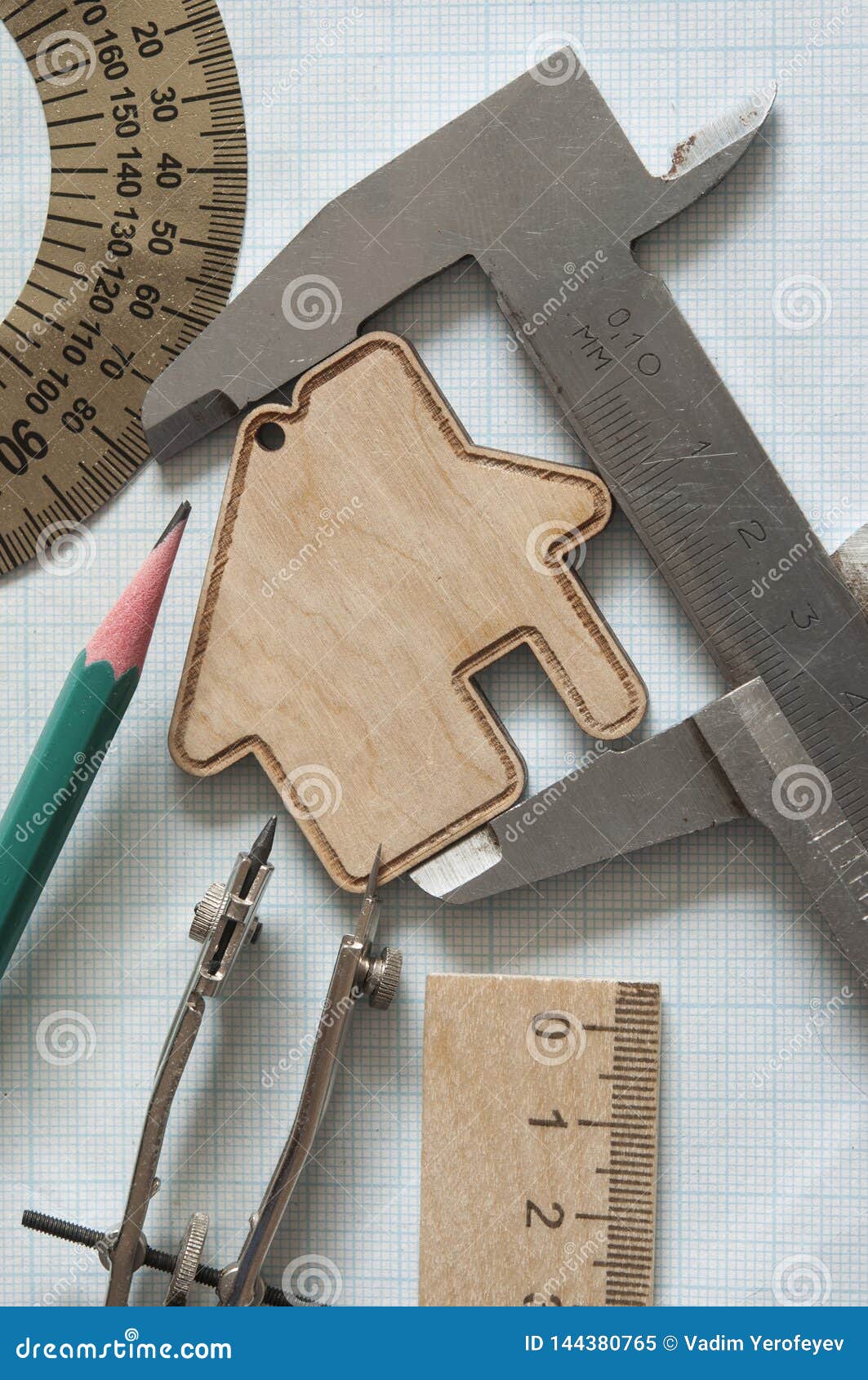 Set of Drawing Instrument and Rulers on Graph Paper Stock Image - Image ...