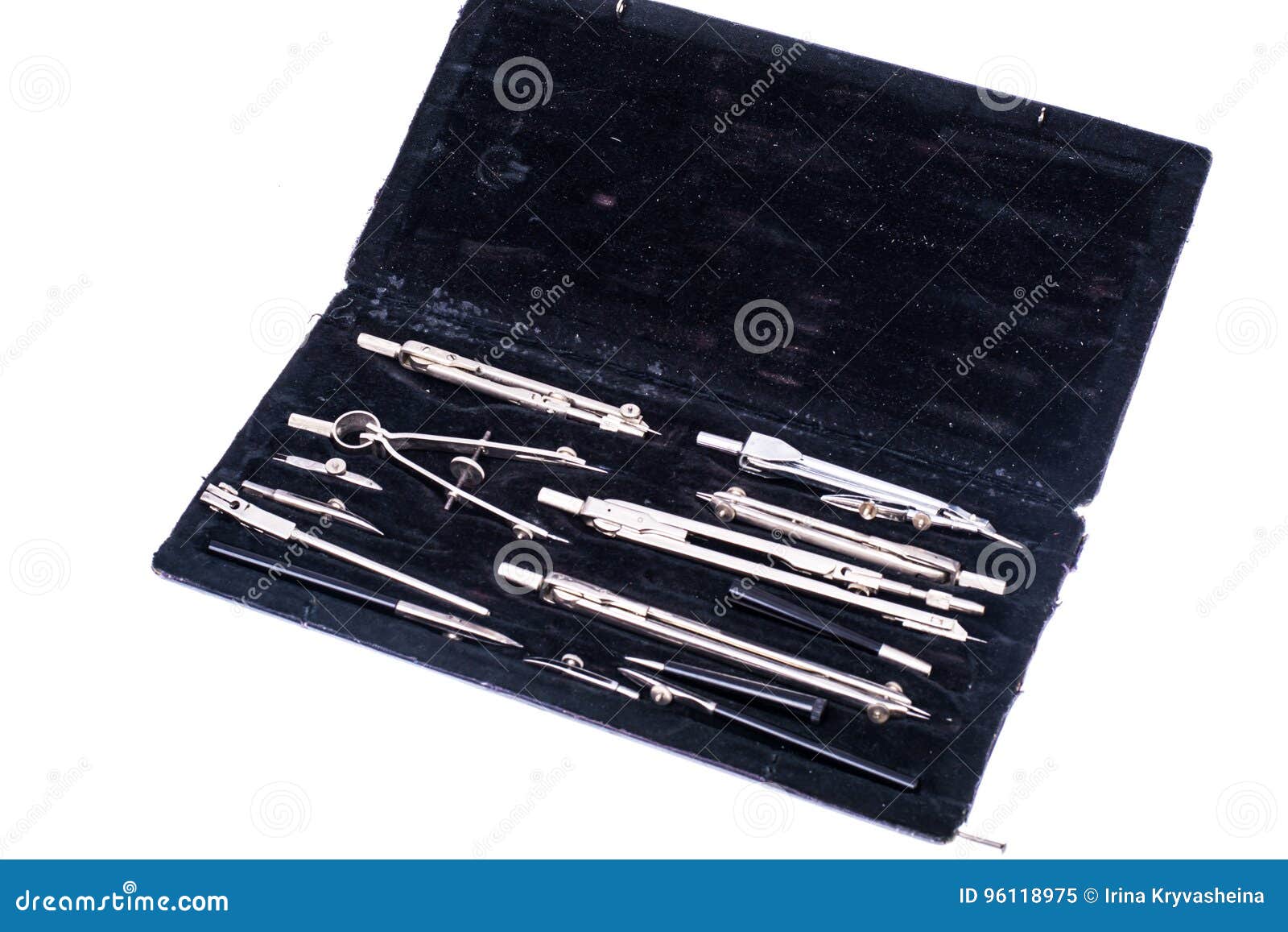 Set of Drawing Metal Compasses in Black Box Stock Image - Image of ...