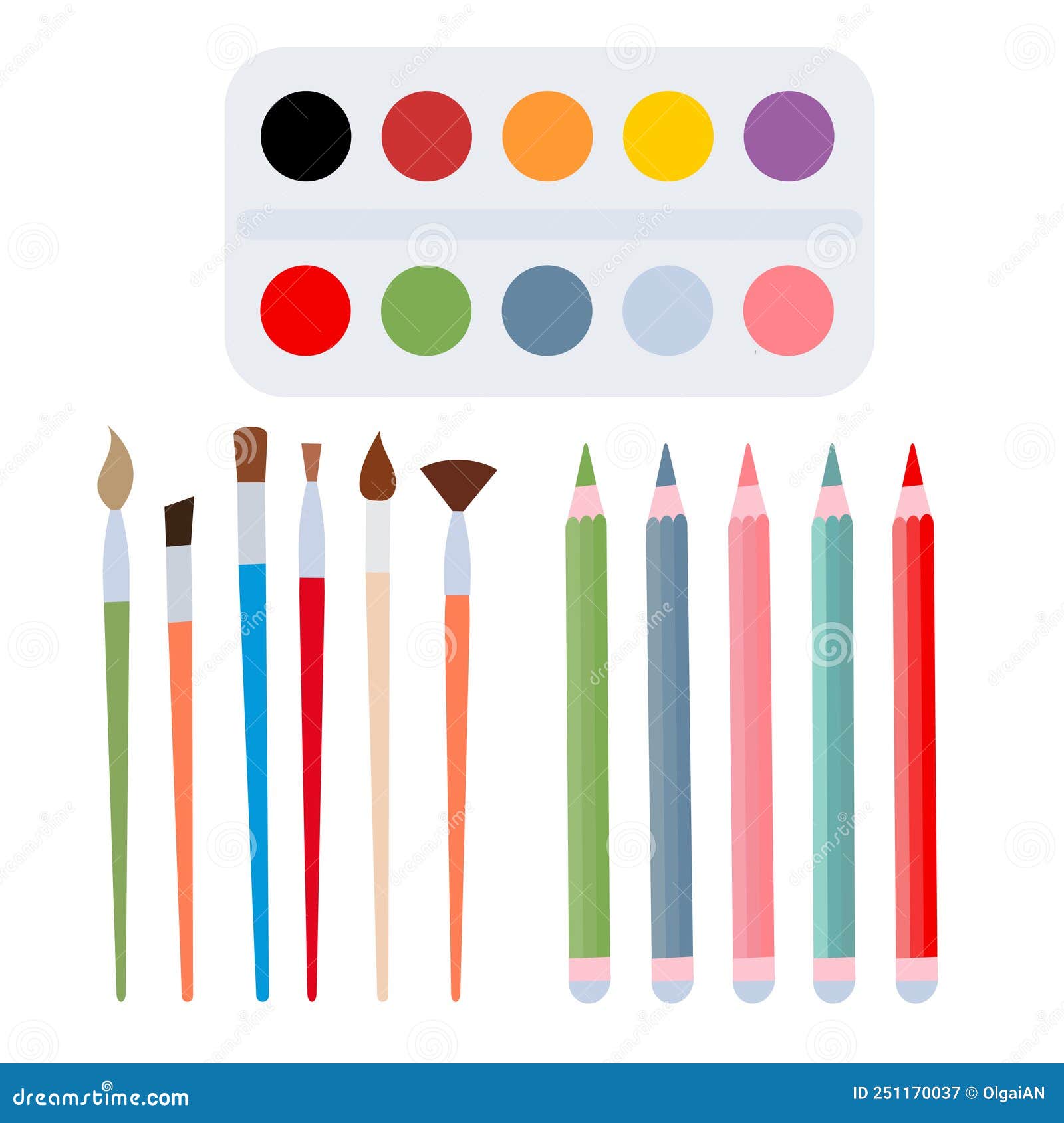 Set for Drawing Multi-colored Paints, Pencils and Brushes. Vector ...