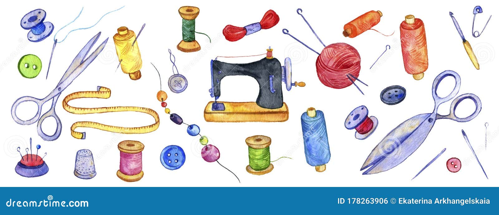 Set of Drawing Needlework Equipment Stock Illustration - Illustration ...