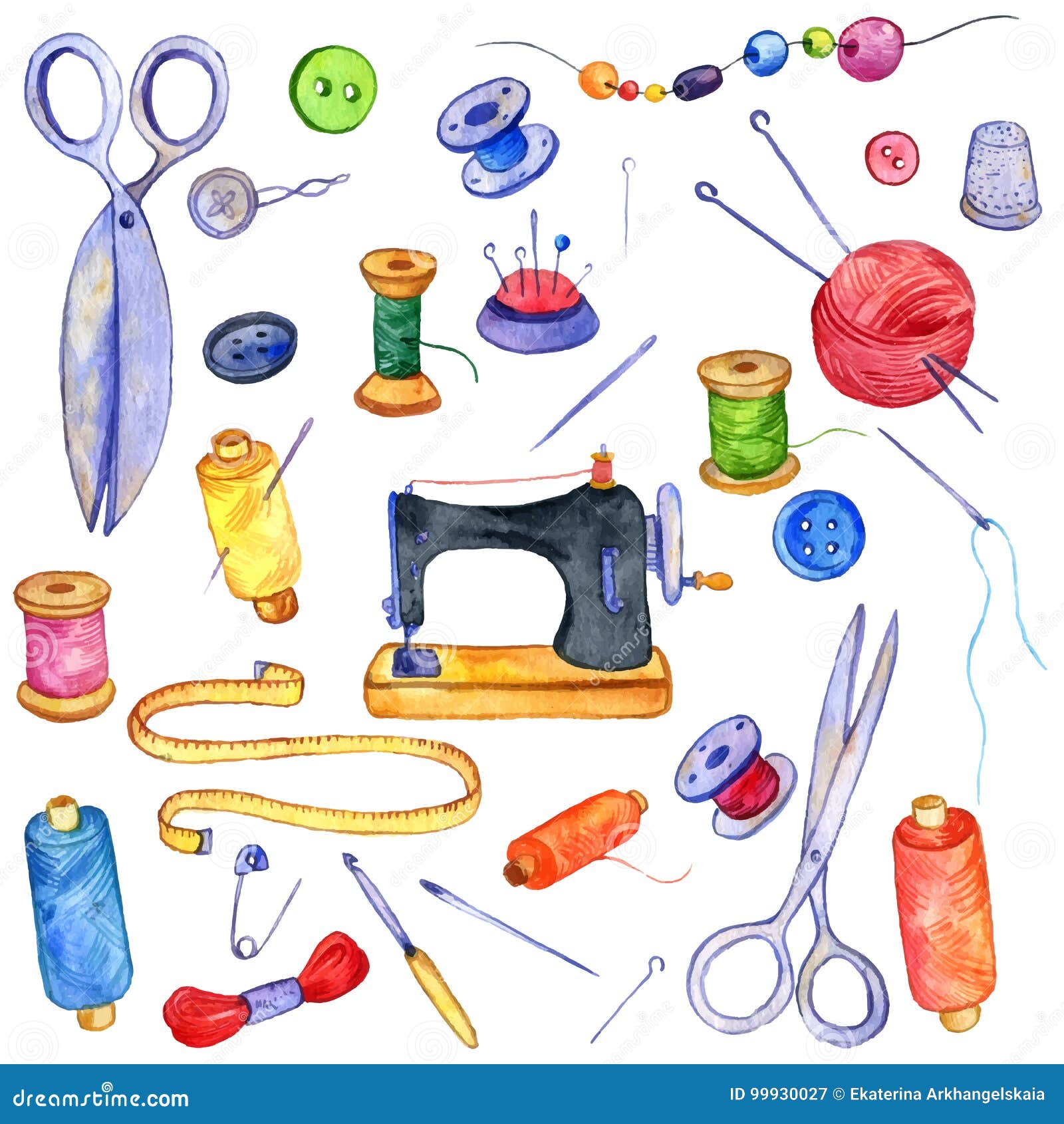 Set of Drawing Needlework Equipment Stock Illustration - Illustration ...