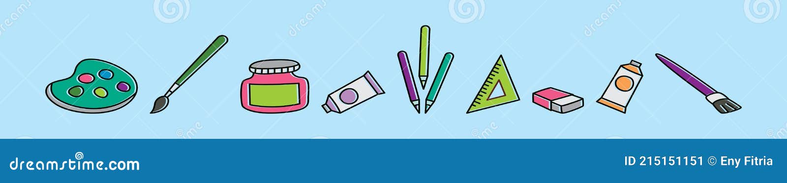 Set of Drawing Tools Cartoon Icon Design Template with Various Models ...
