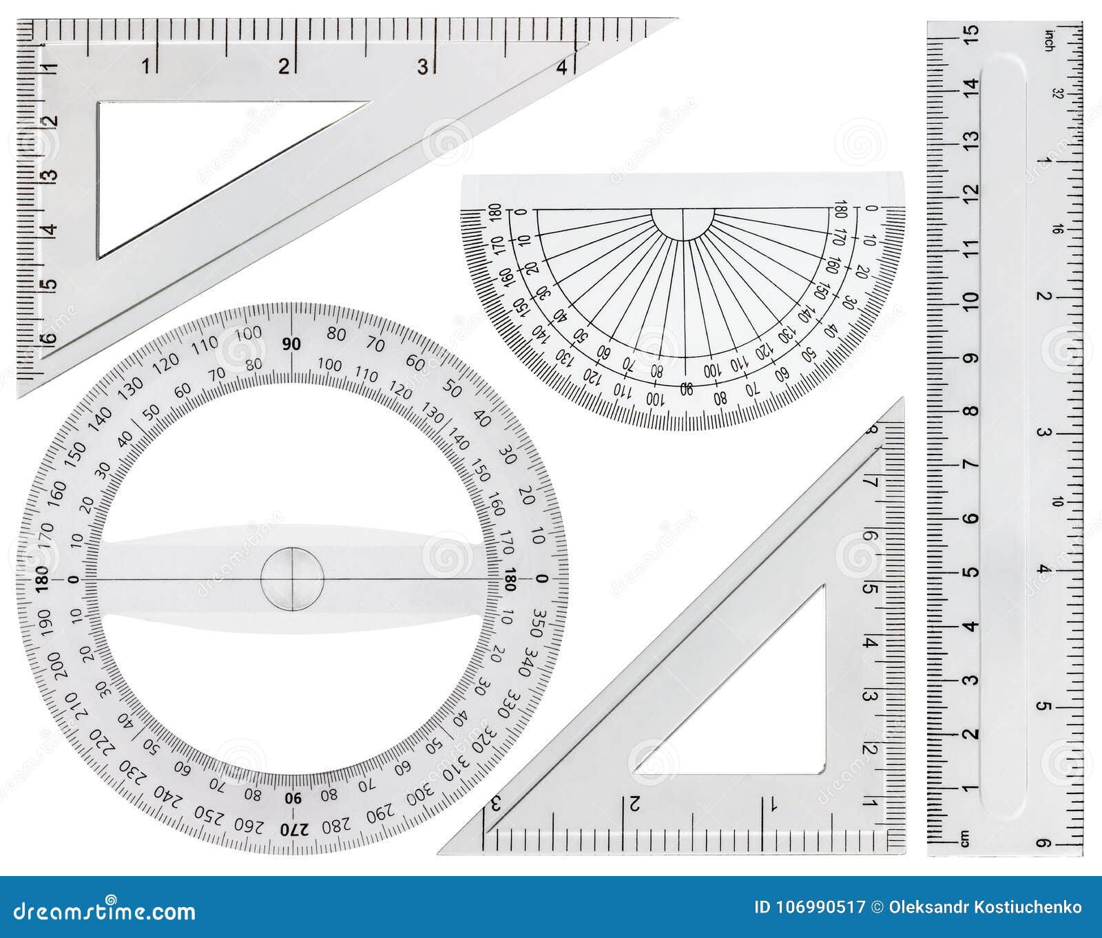 Set of Drawing Tools, Ruler, Protractor Triangle, Isolated on White ...