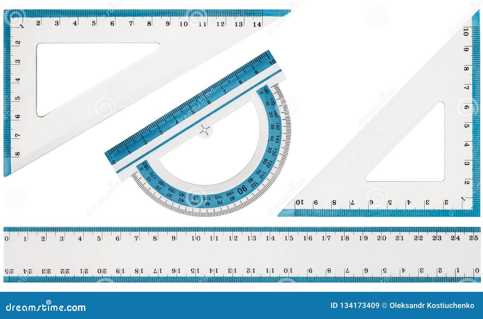 Set of Drawing Tools, Ruler, Protractor Triangle, Isolated on White ...