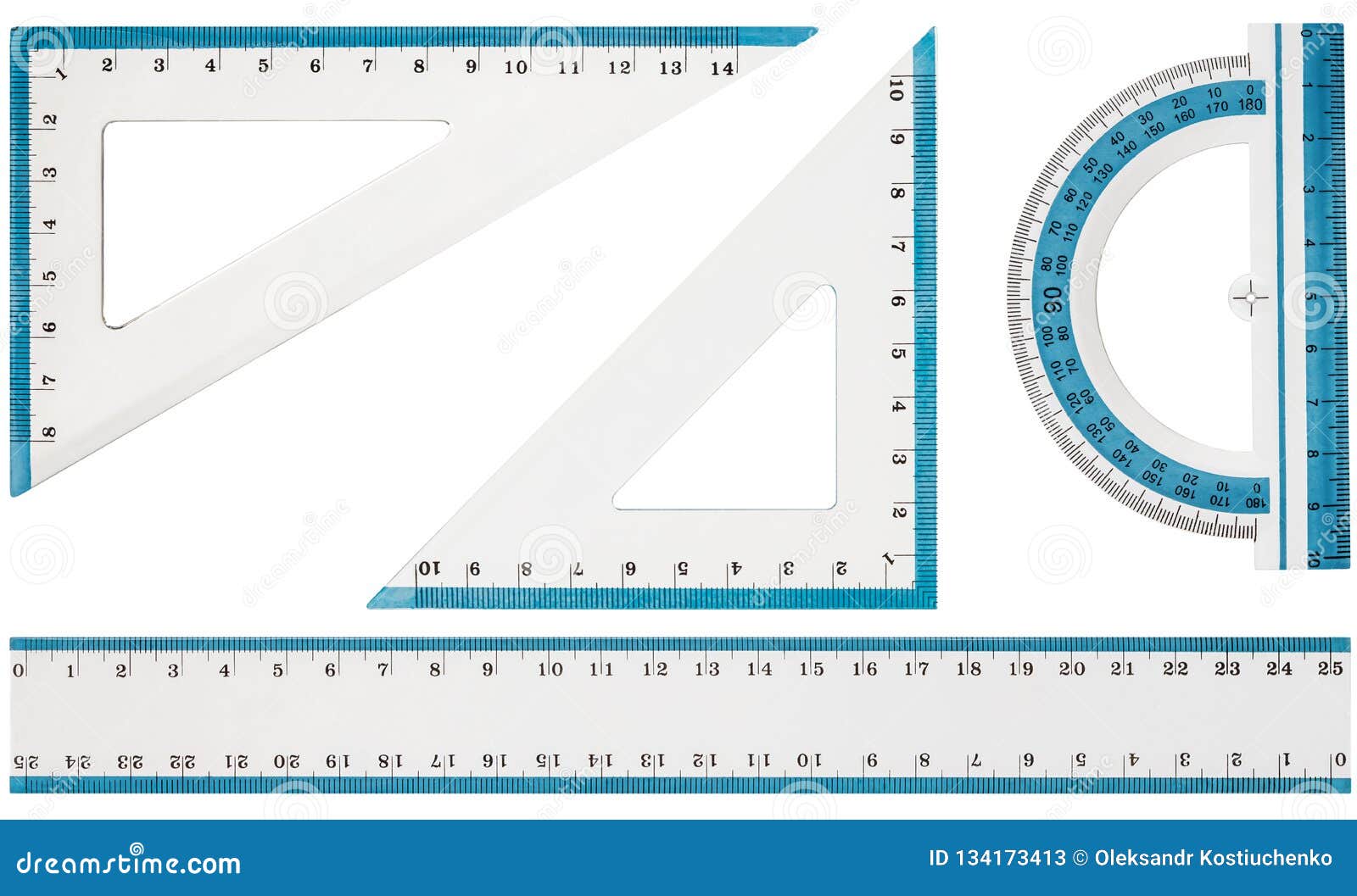 Set of Drawing Tools, Ruler, Protractor Triangle, Isolated on White ...