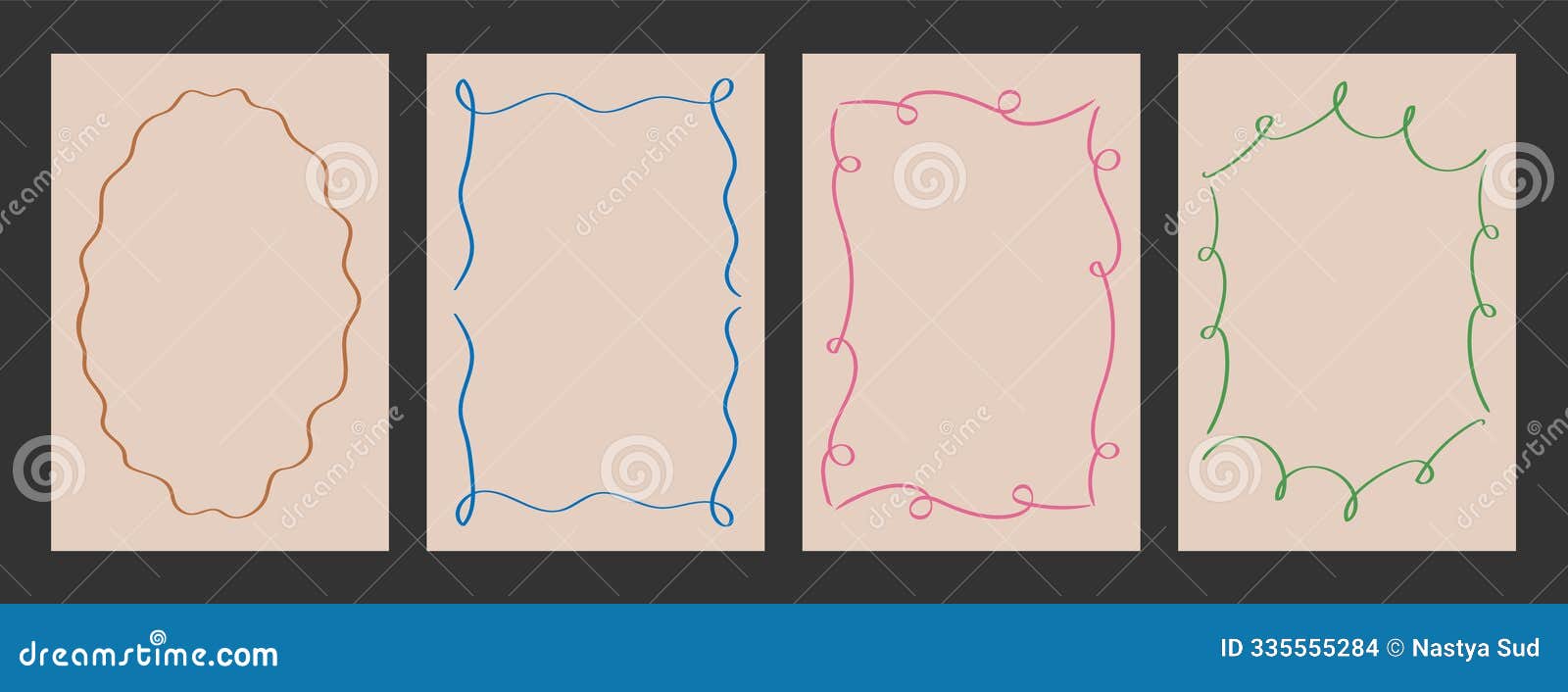 Set Of Drawing Wavy Elegant Outline Frame. Abstract Curve Border With ...