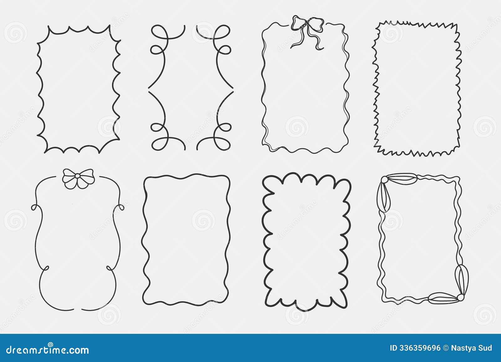 Set of Drawing Wavy Elegant Outline Frame. Abstract Curve Whimsical ...