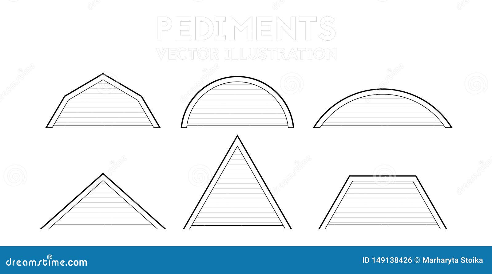 A Set of Drawings of the Pediments. Stock Vector - Illustration of ...