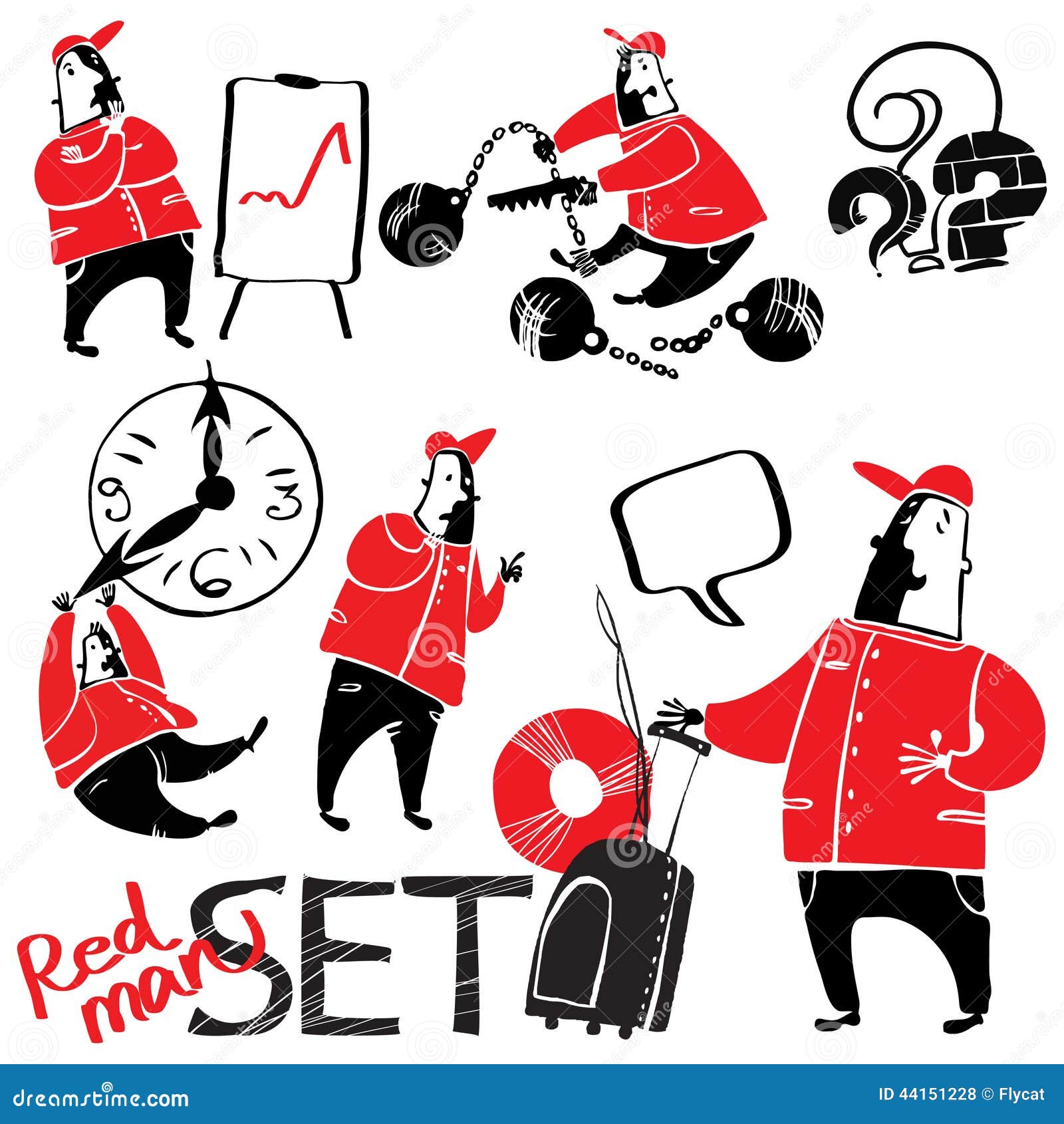 A Set of Drawings of Red-black Men Stock Illustration - Illustration of ...