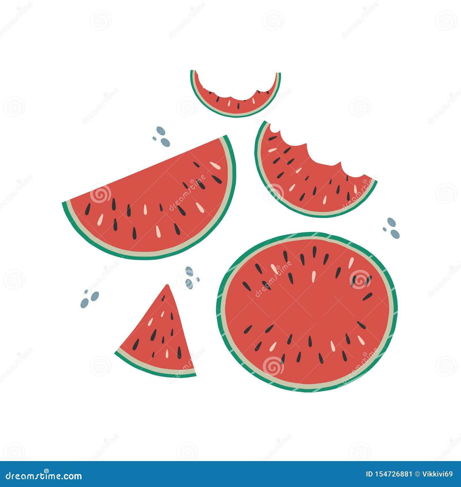 A Set of Drawings of Red Watermelons on a White Background. Doodle ...