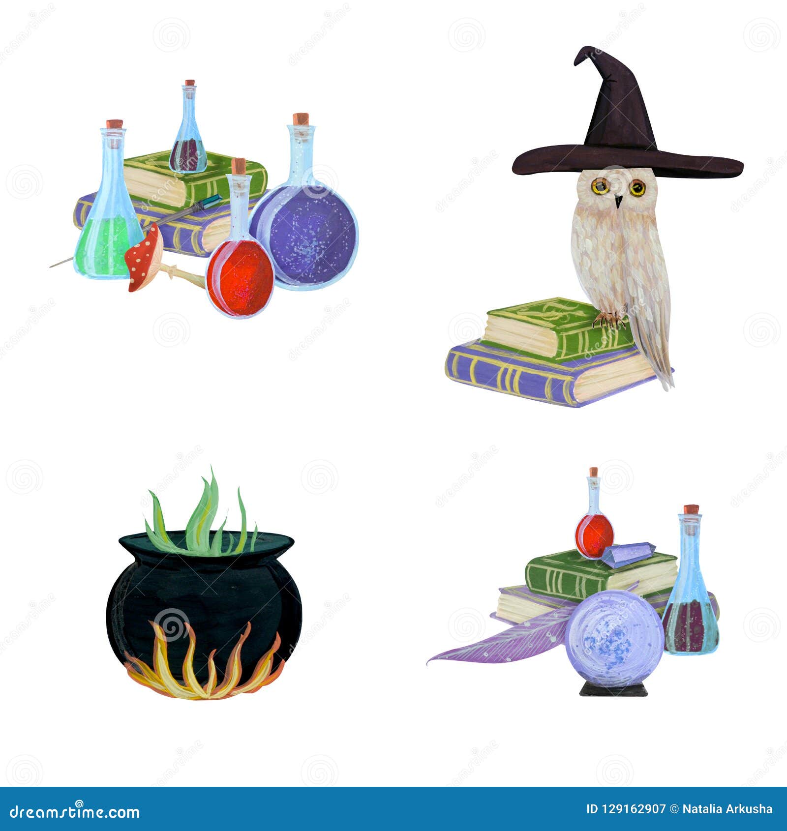 Magic set with owl stock illustration. Illustration of drawn - 129162907